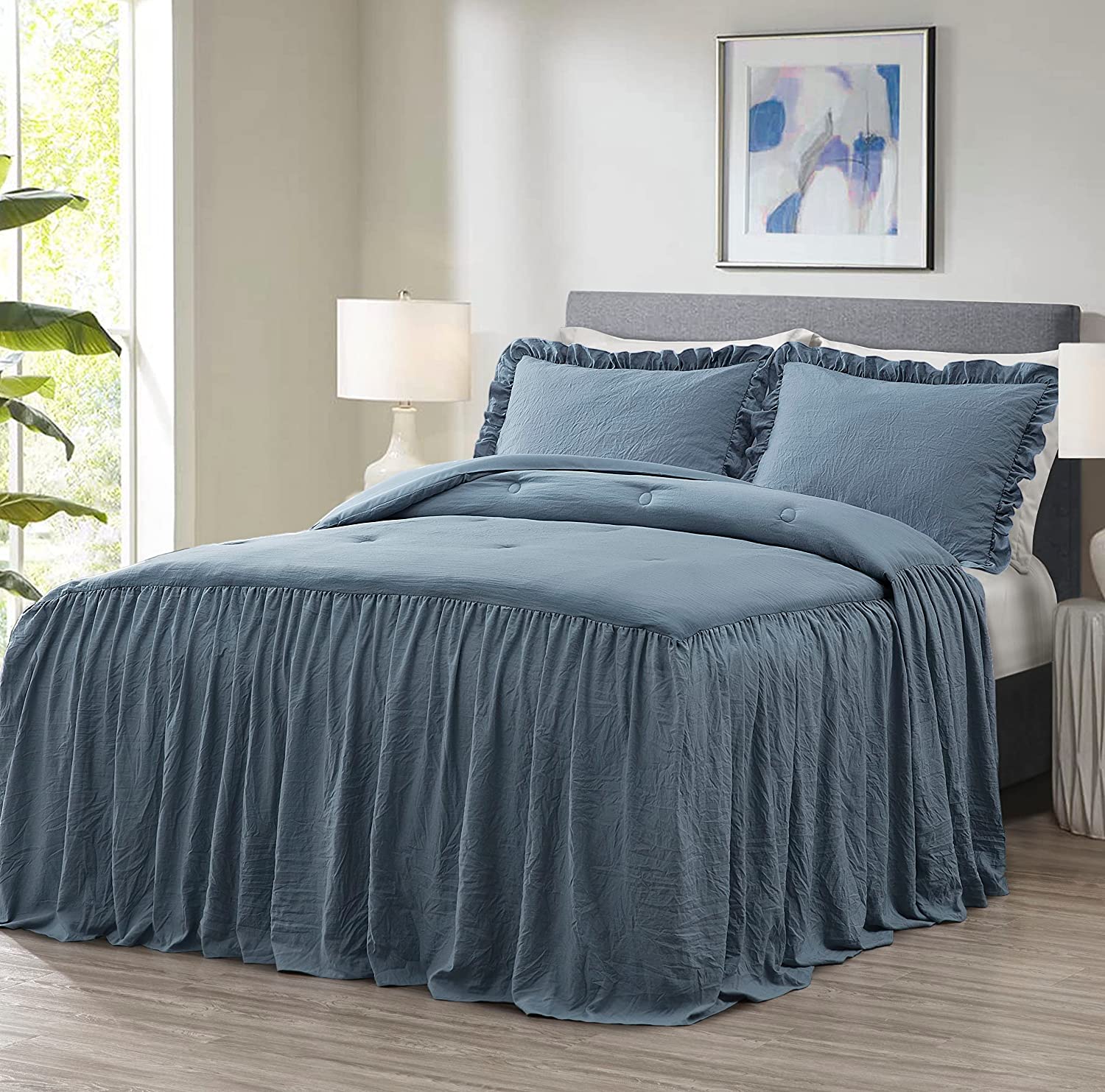 Chezmoi Collection Sinclair 3-Piece Ruffle Skirt Bedspread Set, Full ...