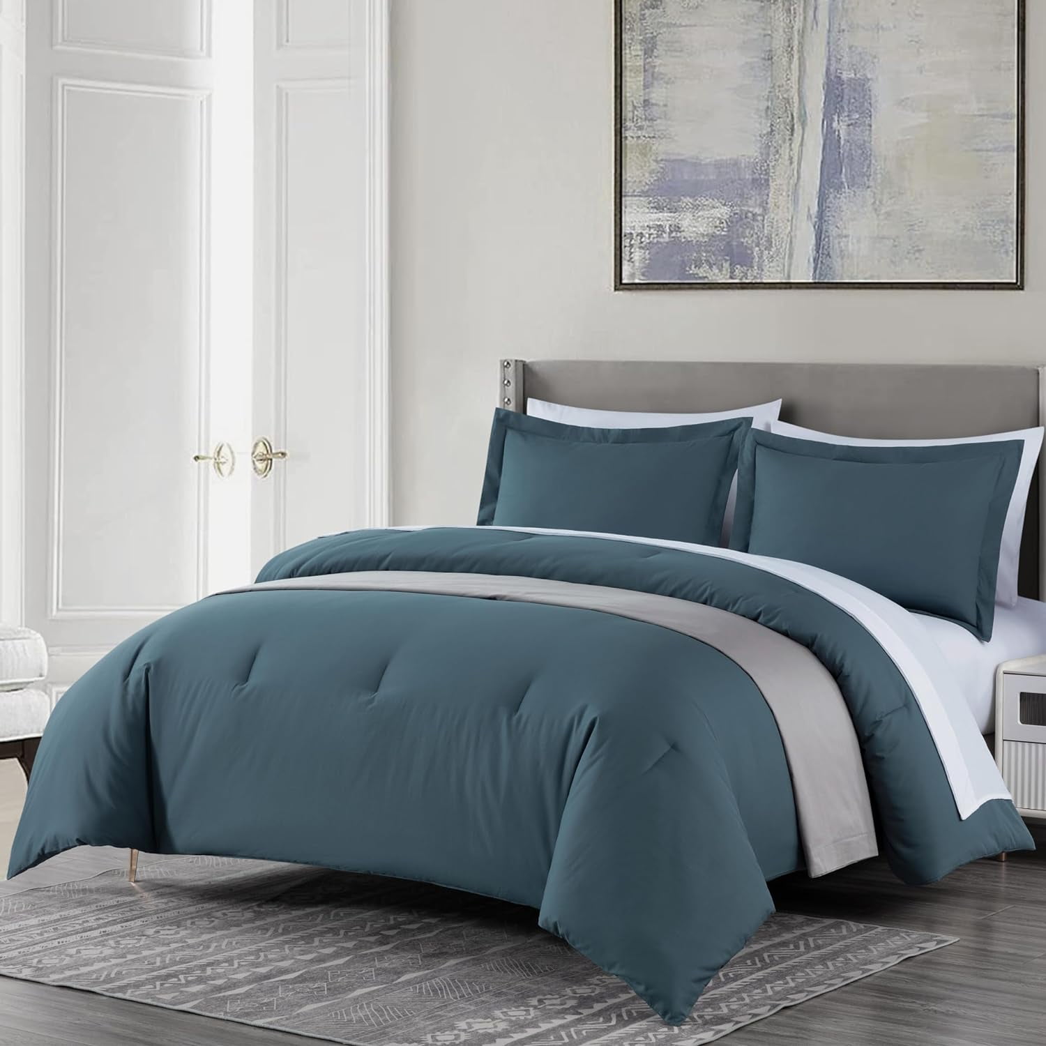 Chezmoi Collection Solid China Blue Cotton Comforter Set King Size, 3 ...