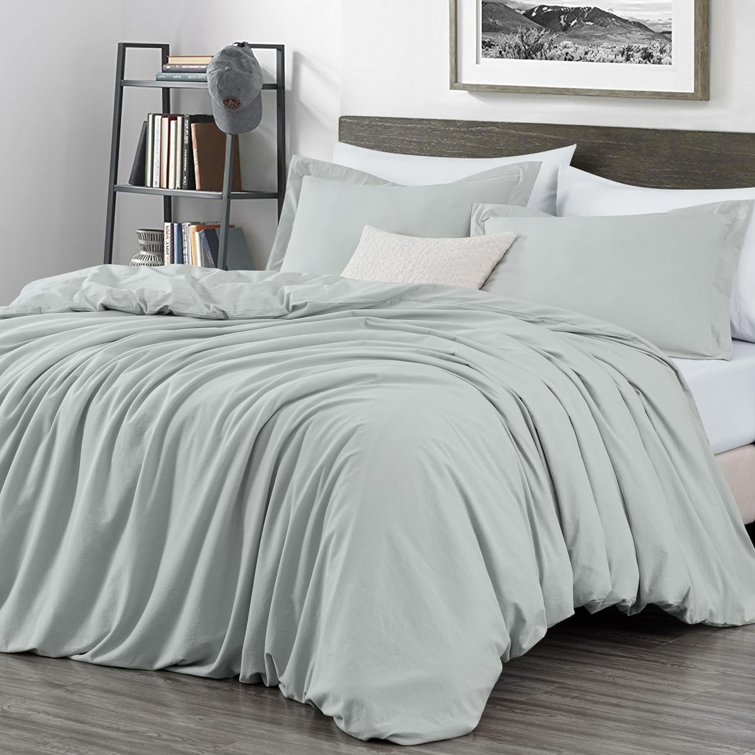 Chezmoi Collection Solid Light Gray 100% Washed Cotton Duvet Cover Set ...