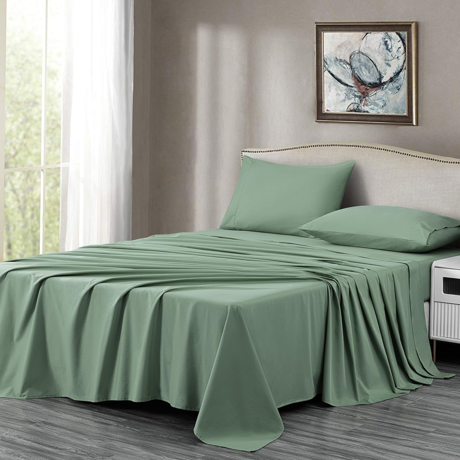 Chezmoi Collection Solid Sage Green 250TC 100% Cotton Twill Bed Sheet ...