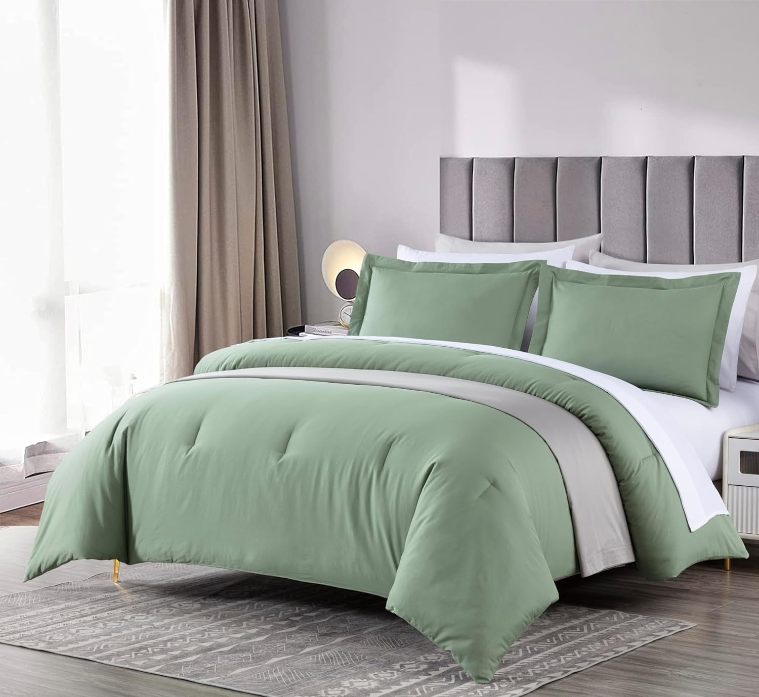 Chezmoi Collection Solid Sage Green Cotton Comforter Set King Size, 3 ...