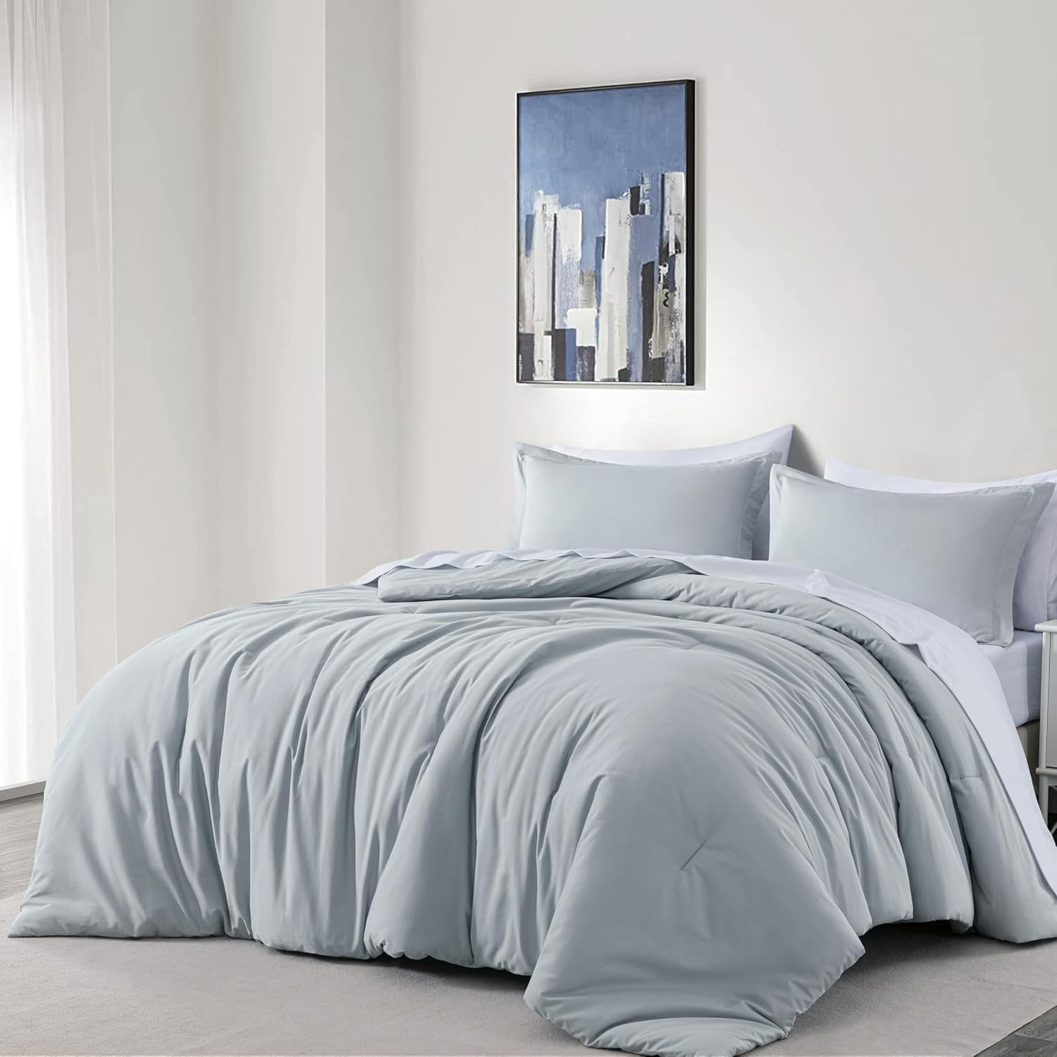 Chezmoi Collection Solid Silver Gray Cotton Comforter Set King Size, 3 ...