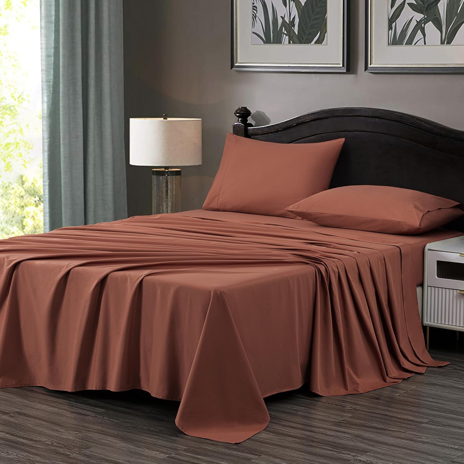 Chezmoi Collection Solid Terracotta 250TC 100% Cotton Twill Bed Sheet ...