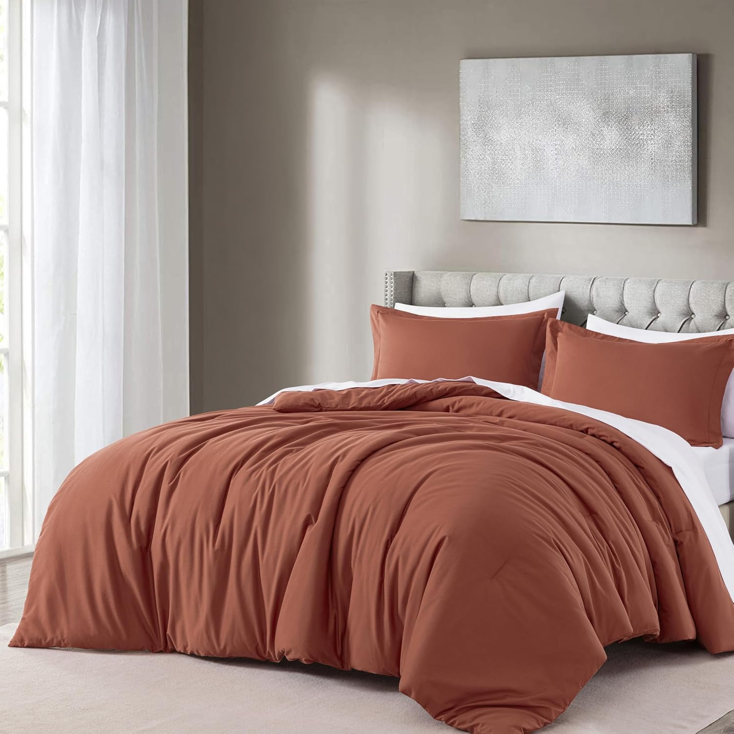 Chezmoi Collection Solid Terracotta Cotton Comforter Set King Size, 3 ...