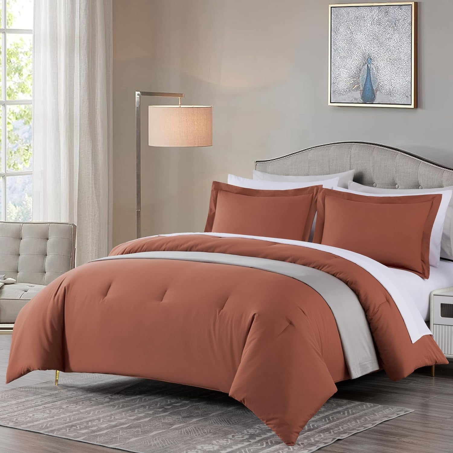 Chezmoi Collection Solid Terracotta Cotton Comforter Set King Size, 3 ...