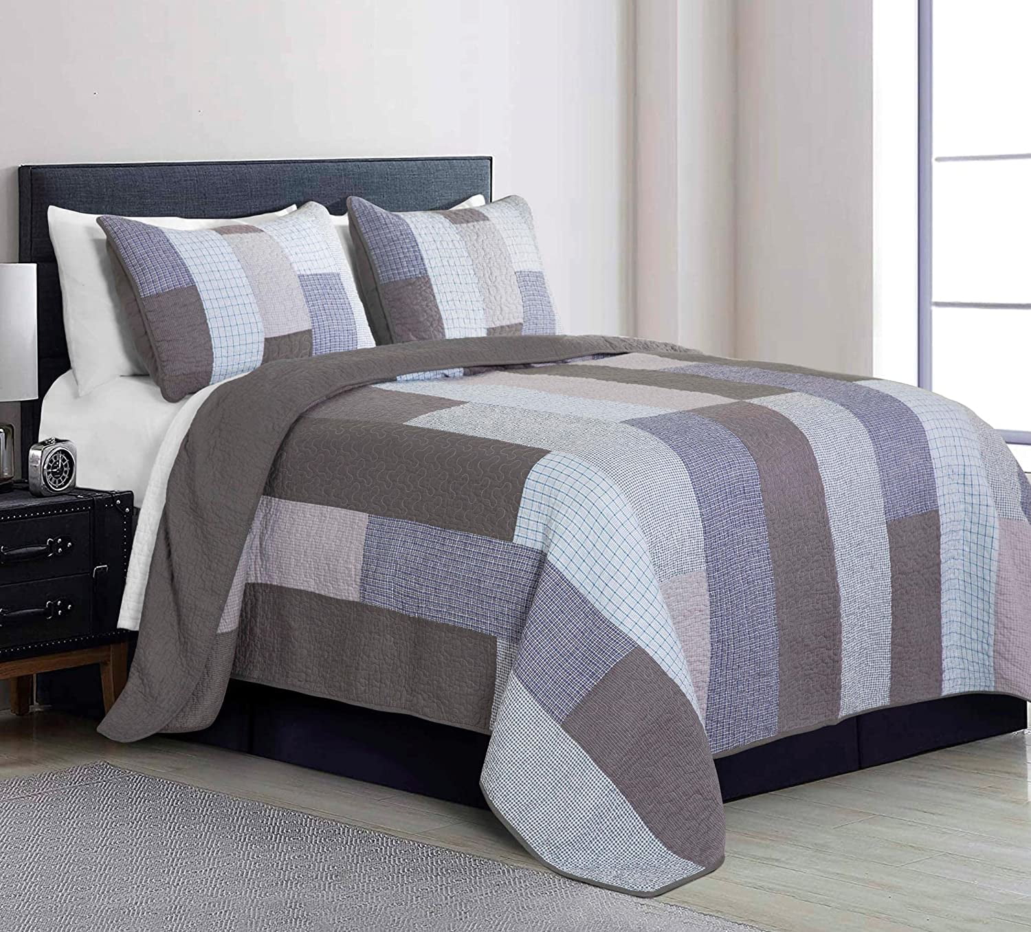 Chezmoi Collection Sora 3-Piece King Size Bedspread, Pre-Washed Plaid ...