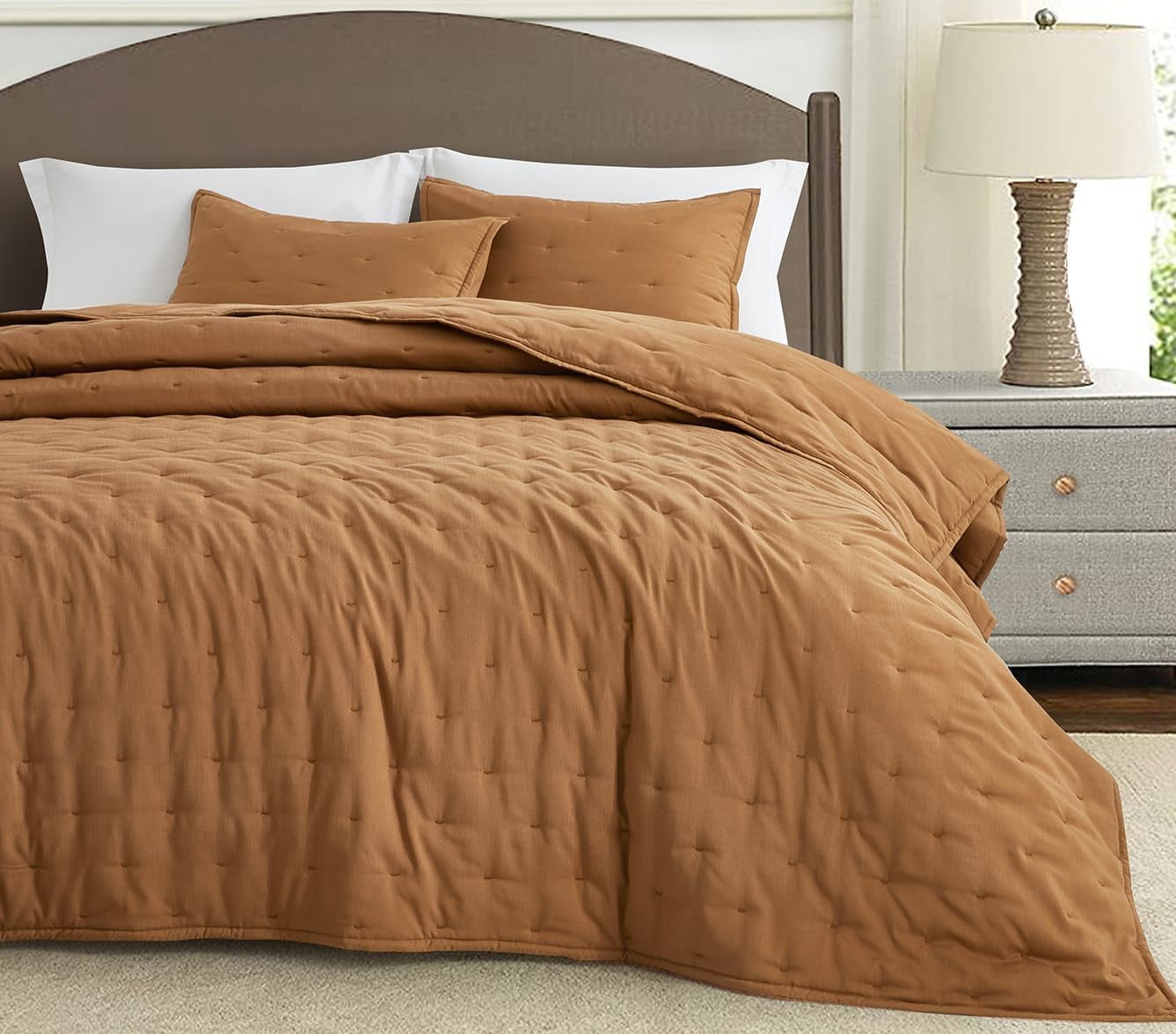 Chezmoi Collection Tencel Modal Blend Quilt Set Queen Size, Terracotta ...