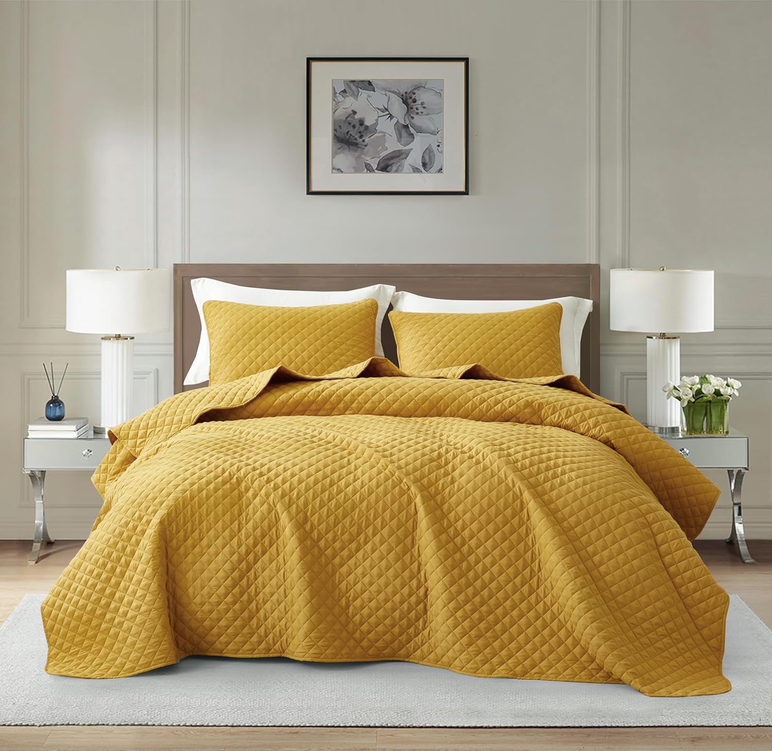 Chezmoi Collection Teo 3-Piece Mustard Yellow Queen Size Quilt Set ...