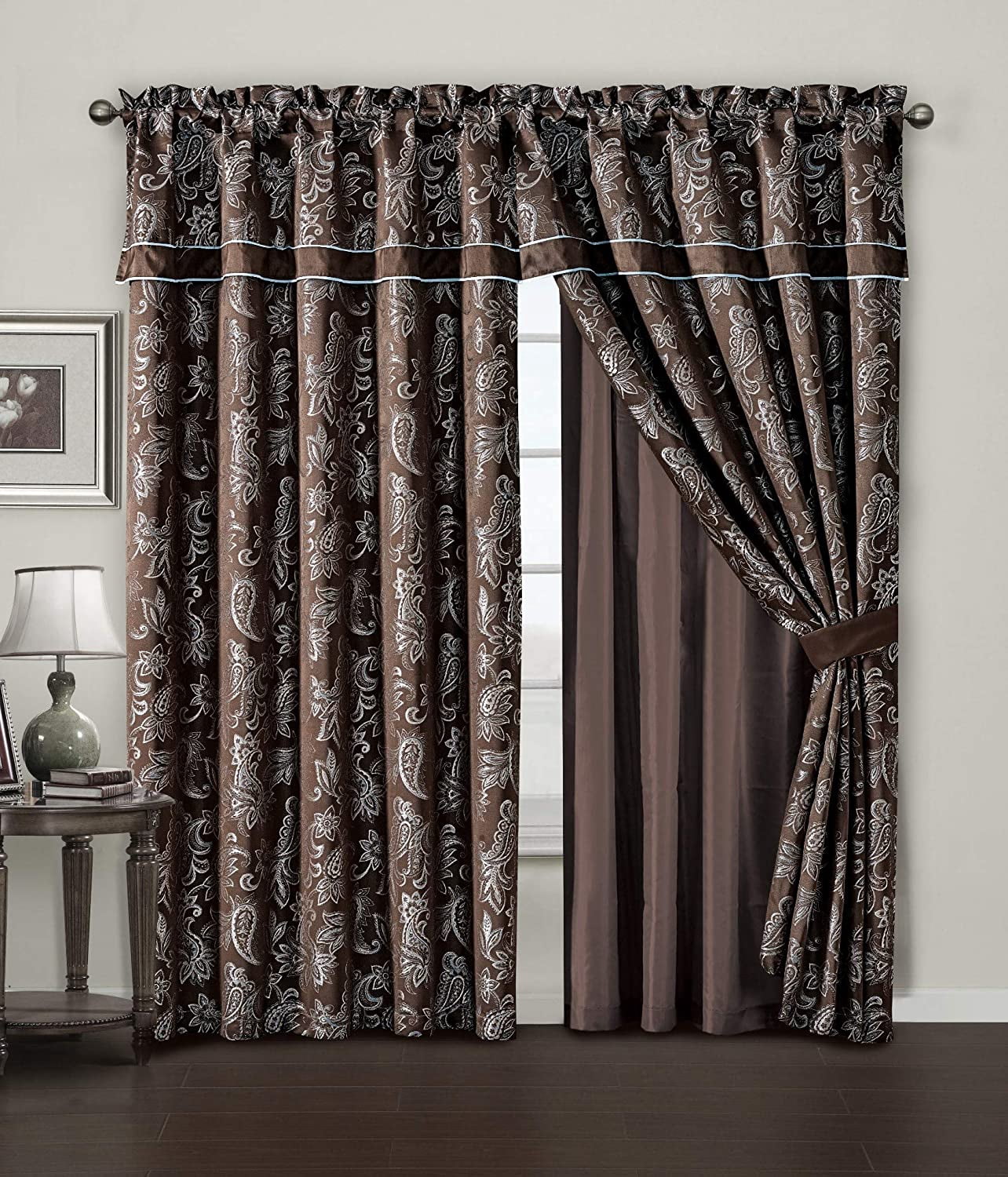 Chezmoi Collection Tuscany 4-Piece Blue Brown Paisley Floral Jacquard ...