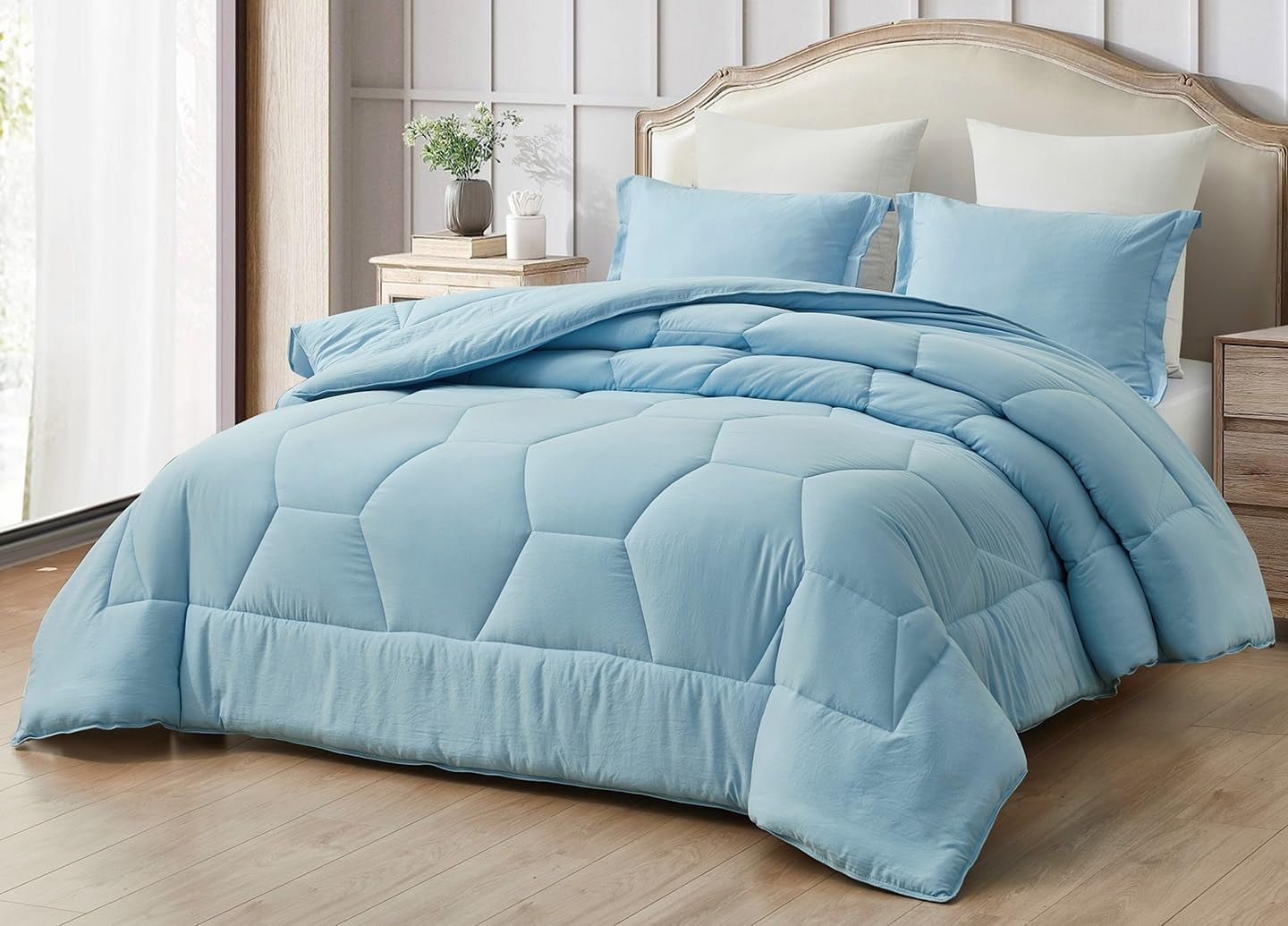 Chezmoi Collection Vero Chambray Blue Comforter Set Oversized King Size ...