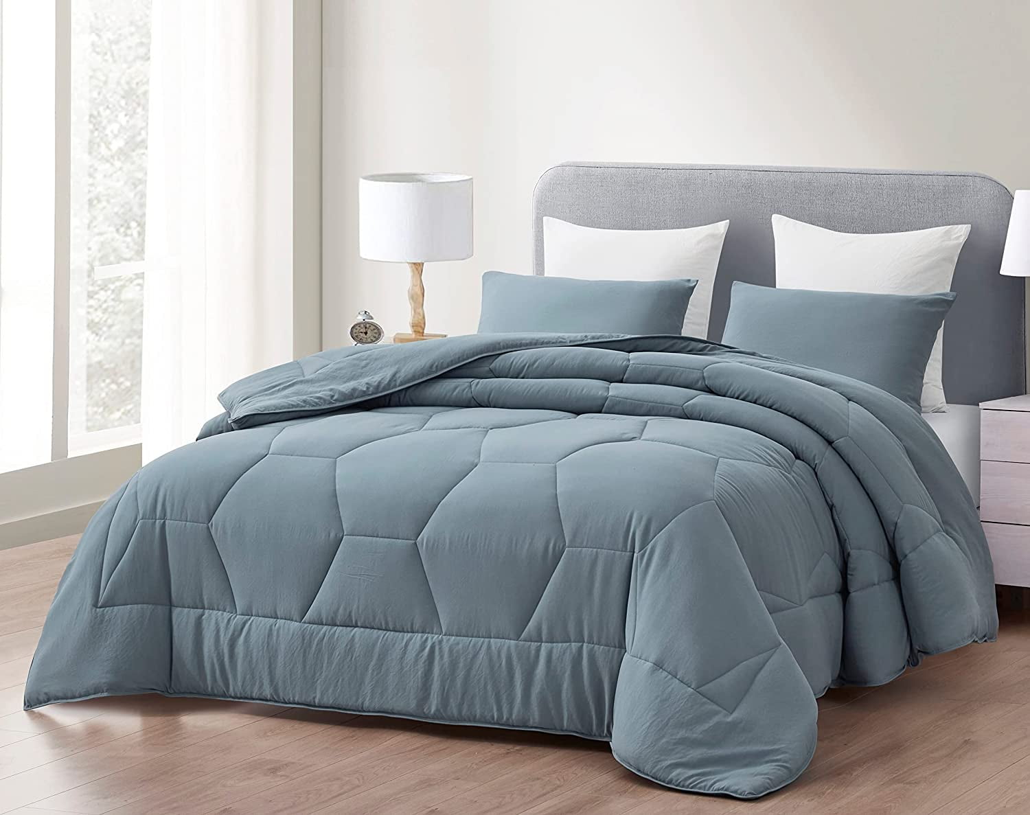 Chezmoi Collection Vero Dusty Blue Comforter Set Oversized King Size 3 ...