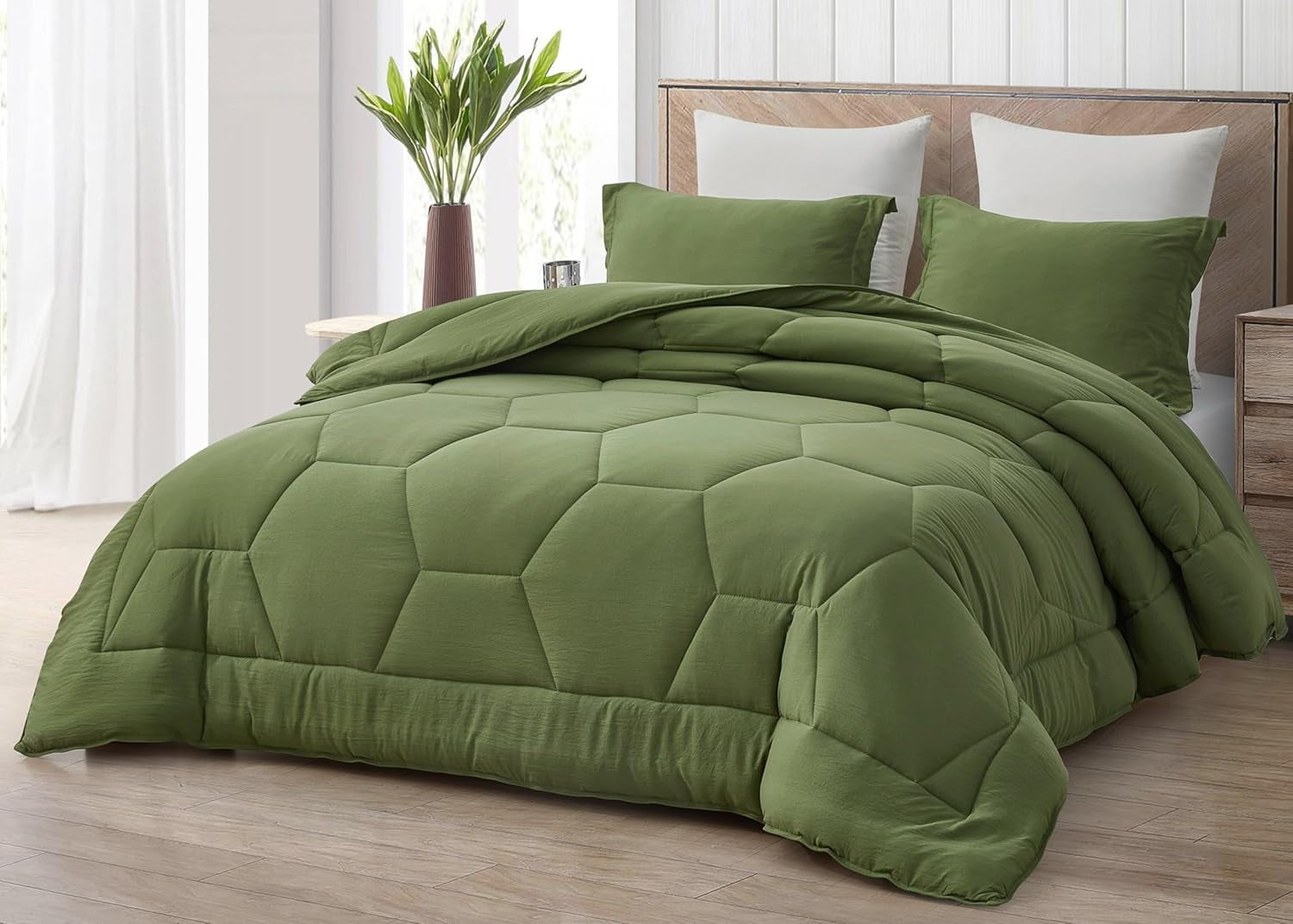 Chezmoi Collection Vero Olive Green Comforter Set King Size 3-Piece ...