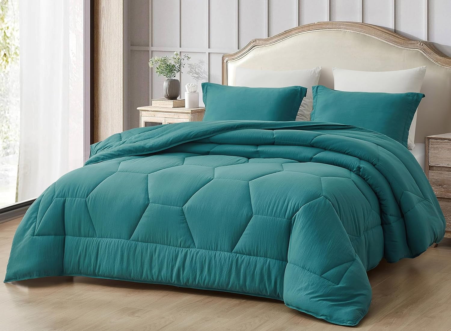 Chezmoi Collection Vero Teal Comforter Set Oversized Queen Size 3-Piece ...