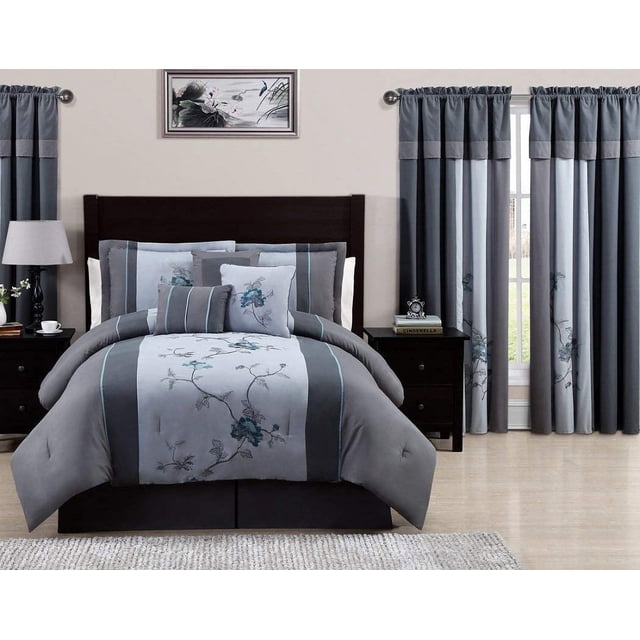 Chezmoi Collection Vienna 7-Piece Floral Embroidery Bedding Comforter ...