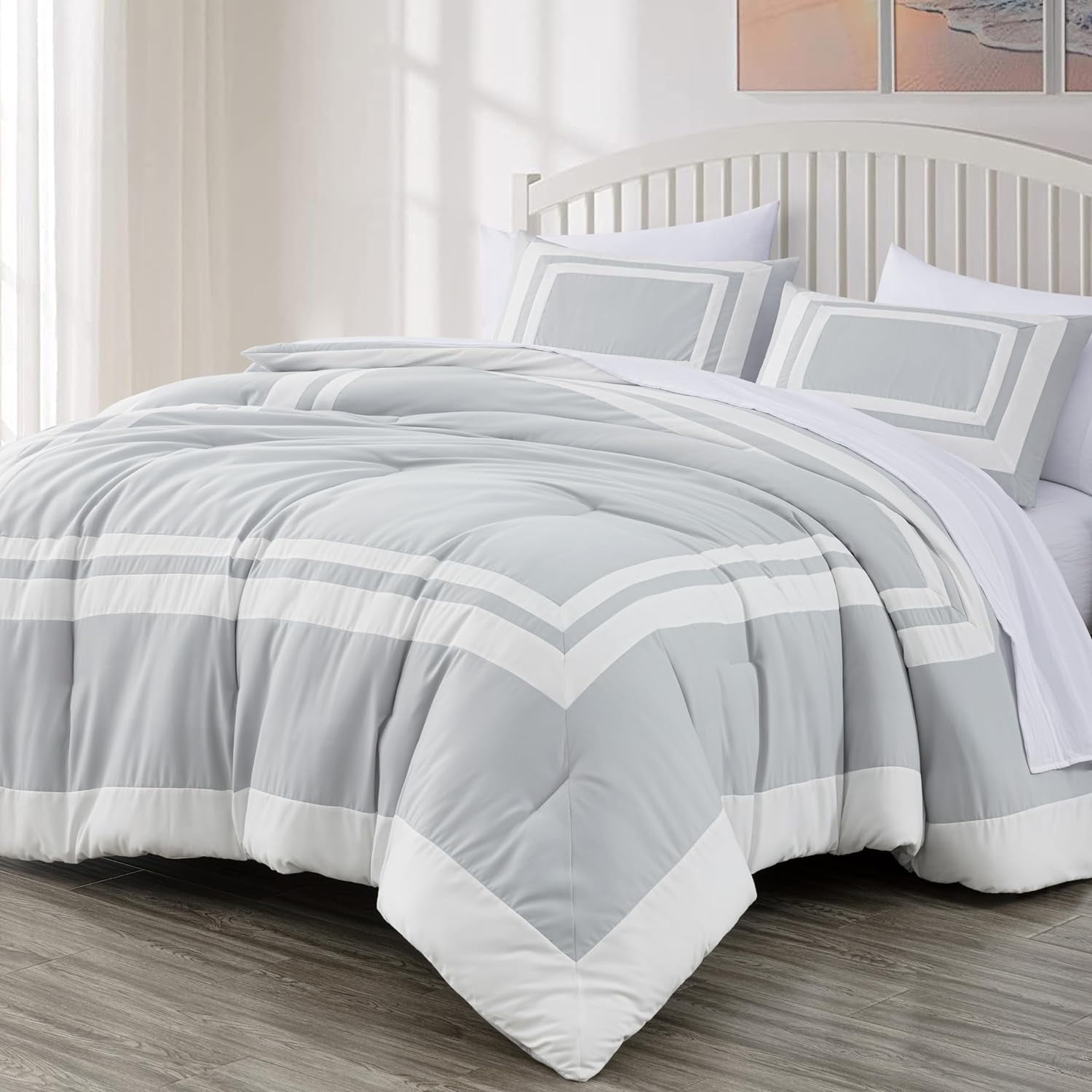 Chezmoi Collection Wyatt 7-Piece Queen Bed in a Bag Comforter Set with ...