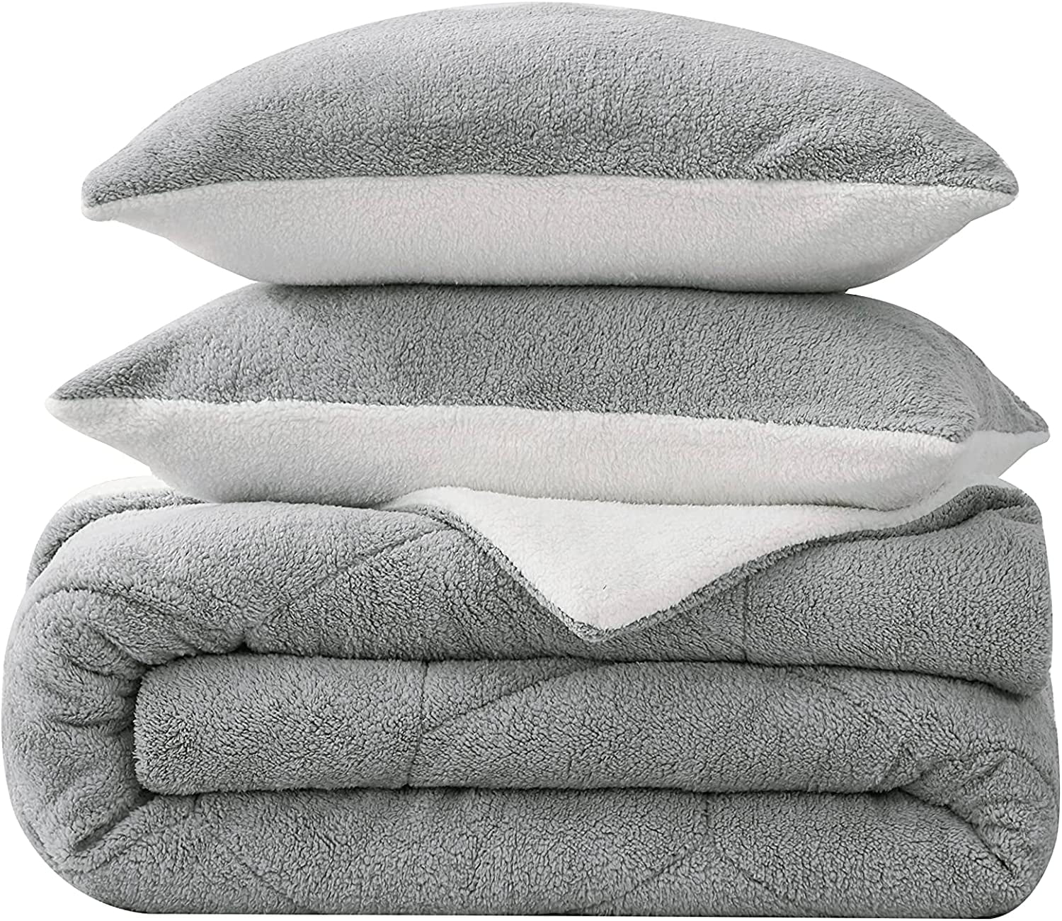 Chezmoi Collection Queen Size Wynne 3-Piece Honeycomb Sherpa Bedding ...