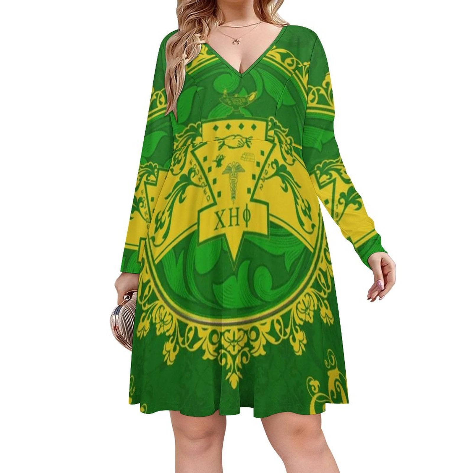 Chi Eta Phi Sorority Pattern Long Sleeve Dresses For Women Vintage Elegant Party Dress Oversized ...
