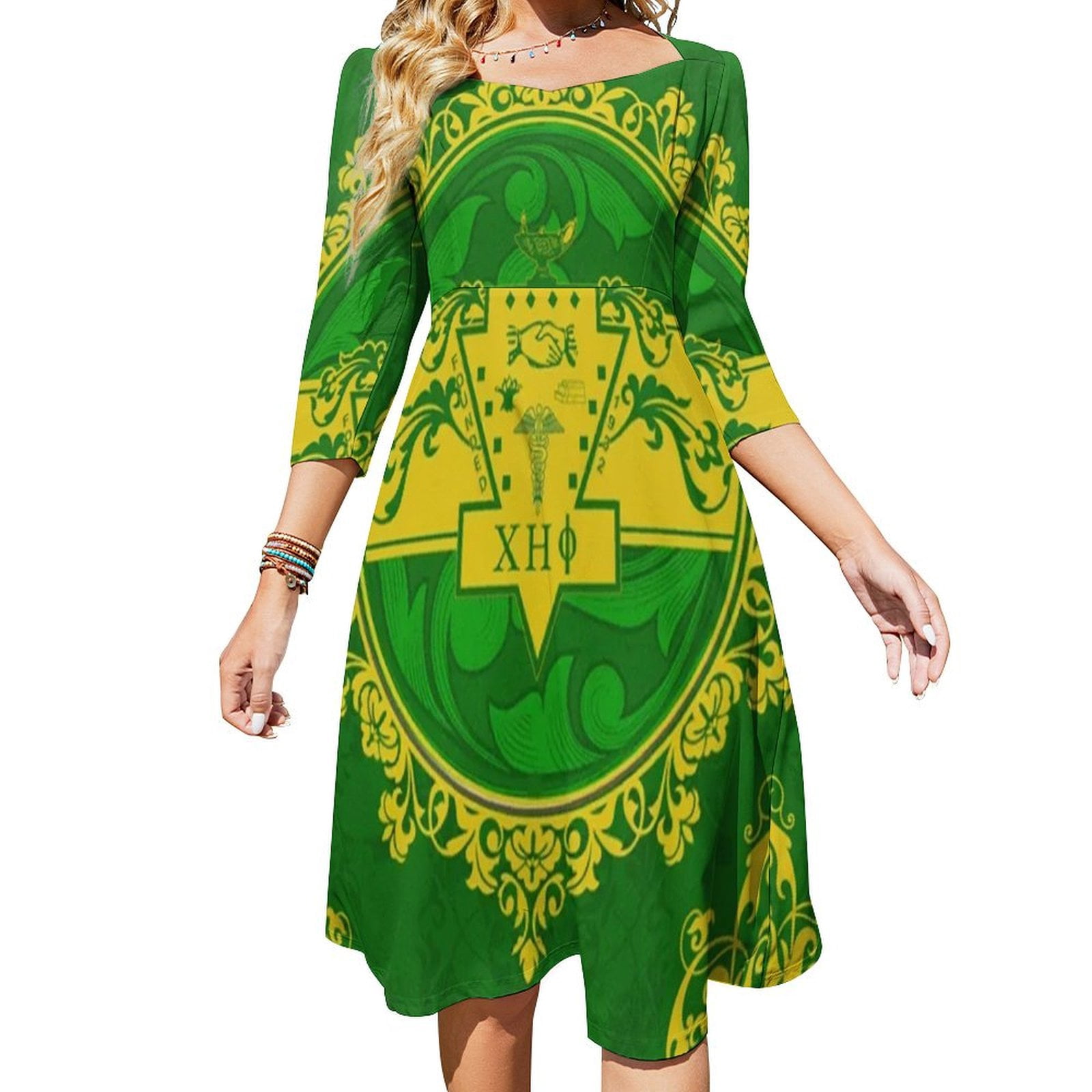 Chi Eta Phi Sorority Pattern Sweetheart Knot Flared Dress Fashion ...