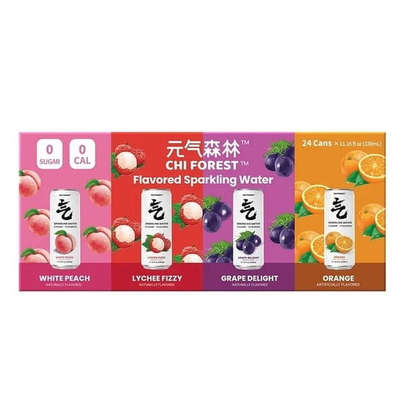 Chi Forest Flavored Sparkling Water, 24 Pack, White Peach, Lychee ...