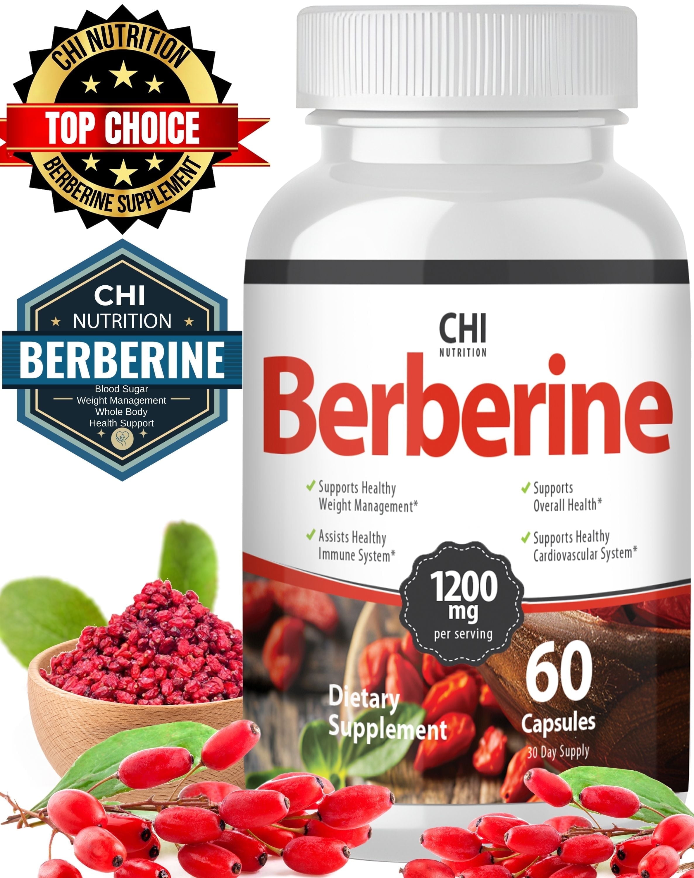 Chi Nutrition Berberine HCl Supplement, 1200mg, Supports Blood Sugar ...