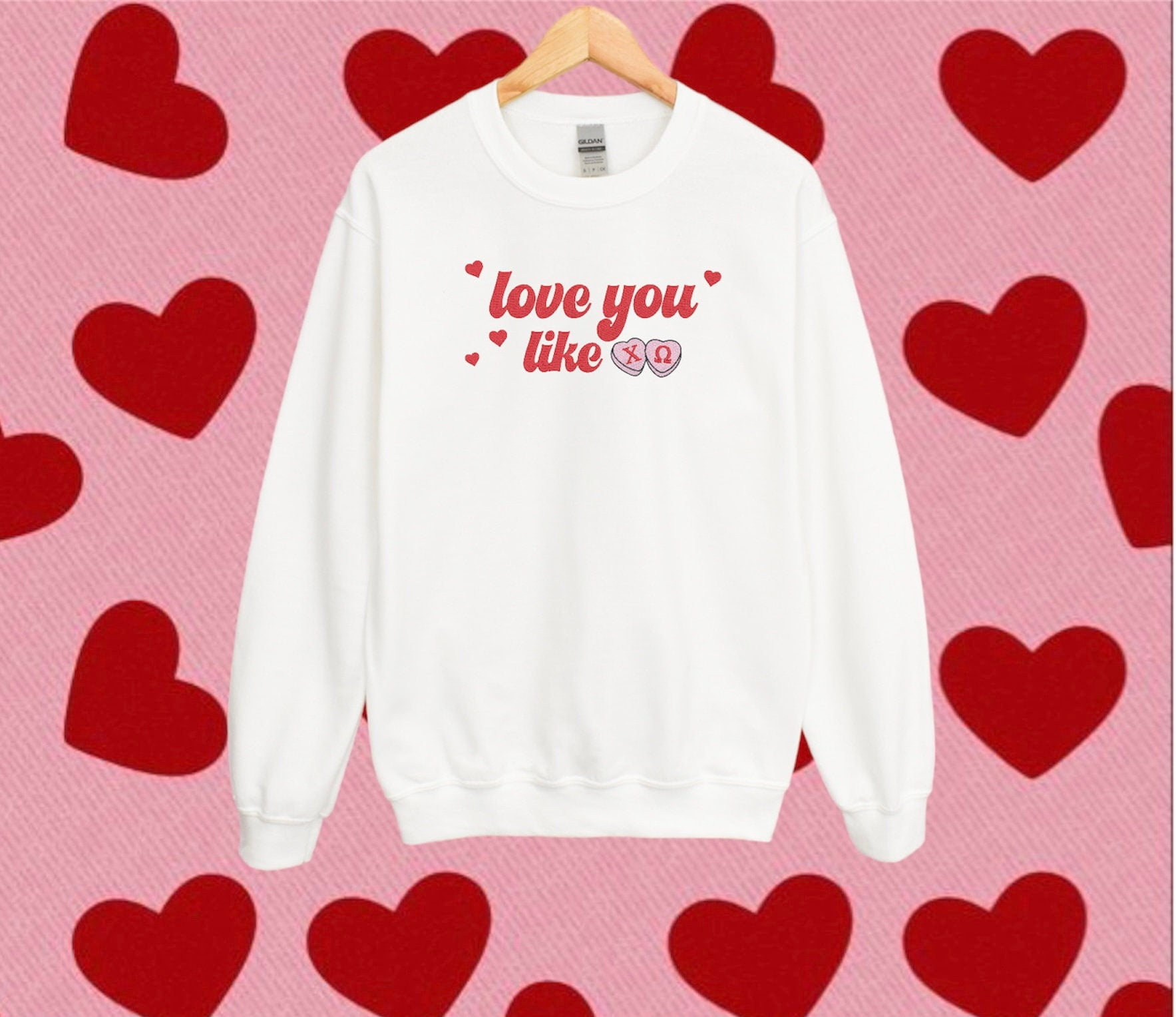 Chi Omega Sorority Valentines Day / Color Greek Embroidered Gildan ...