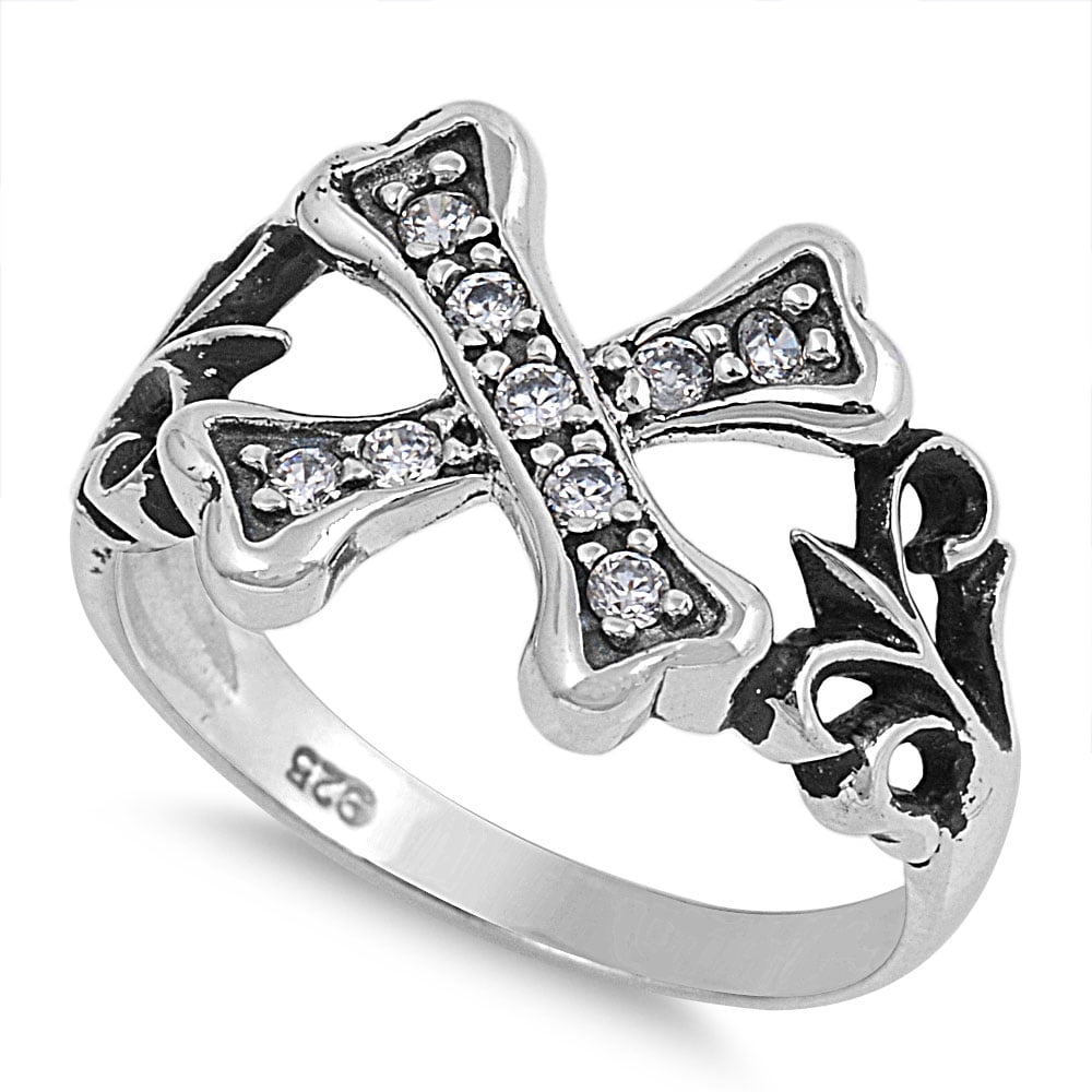 Chi Rho Cross Cubic Zirconia Ring Sterling Silver 925 - Walmart.com
