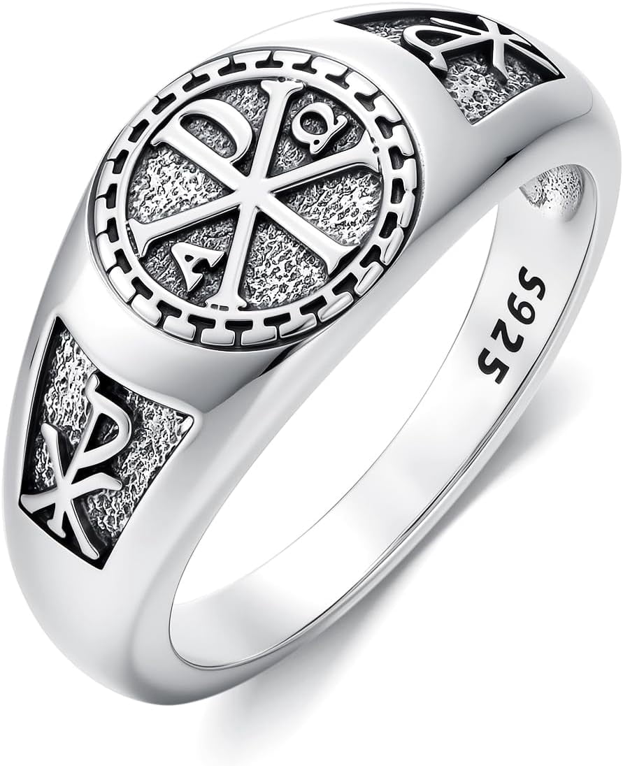Chi Rho Ring 925 Sterling Silver Alpha Omega PX XP Symbol Religious ...