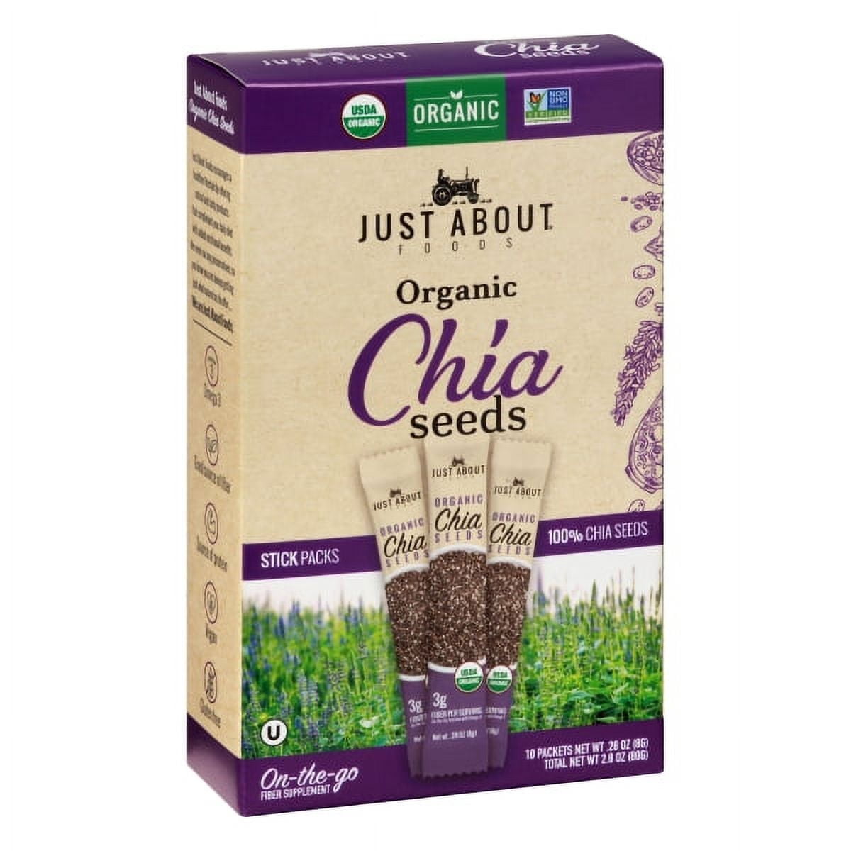 Chia Seeds Organic Stick Packs. 10- 0.28 oz packs per box. 2 pack ...
