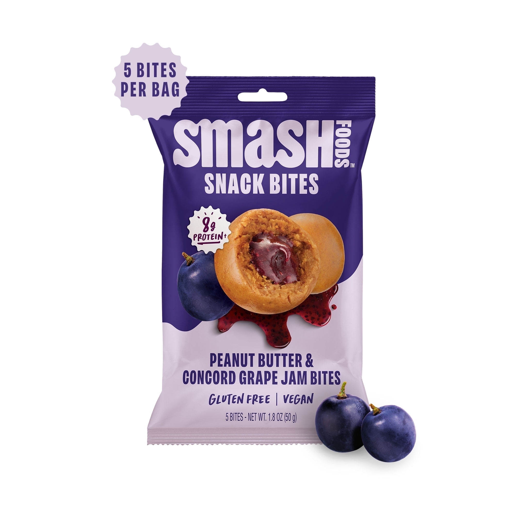Smash Foods Gluten-Free Vegan Snack Bites (Grape), Protein & Energy, 8 ...