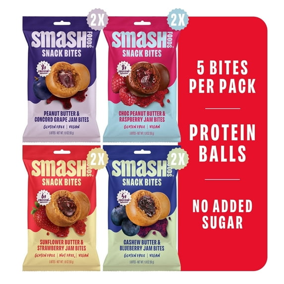 Smash Foods Gluten-Free Vegan Snack Bites (Variety), Protein & Energy ...