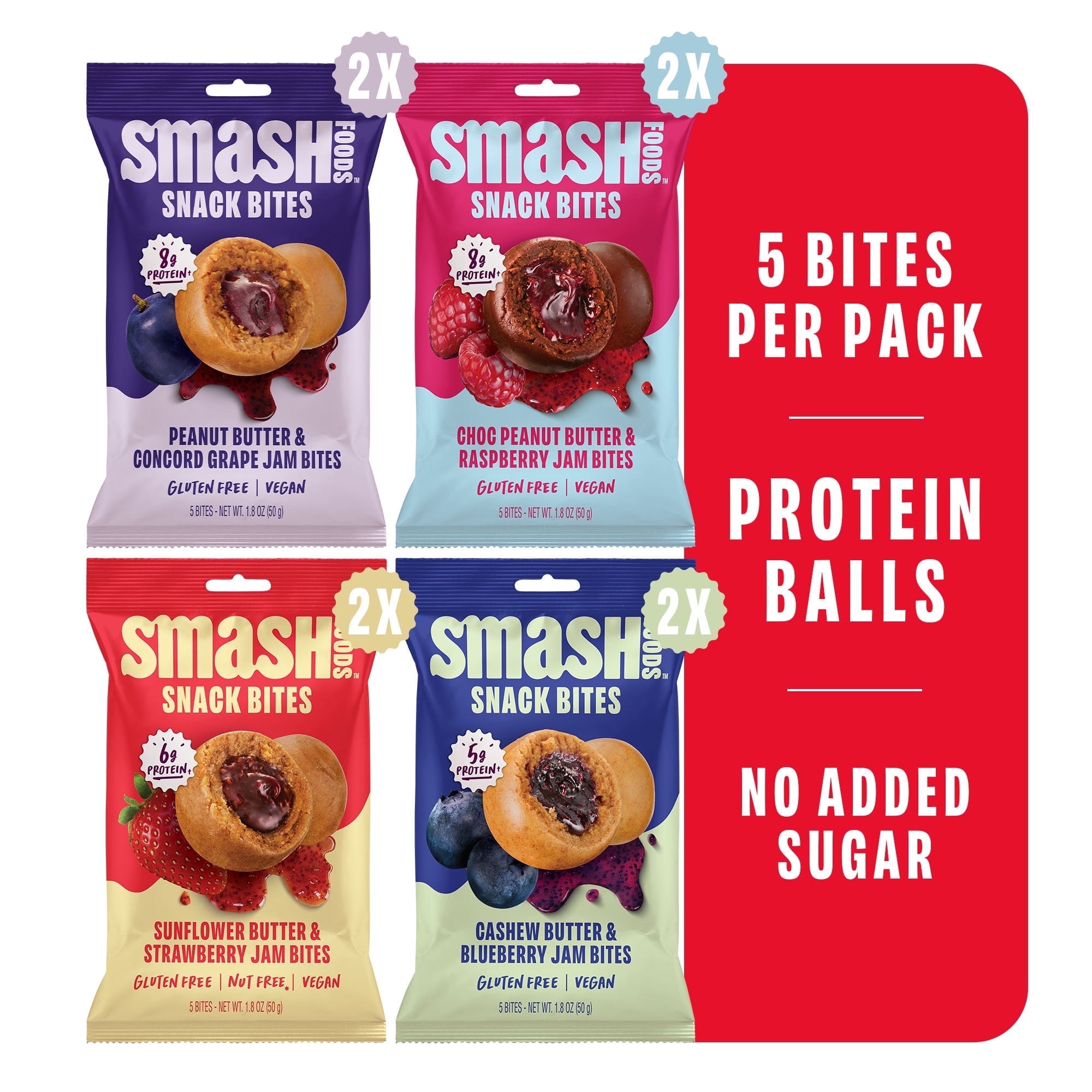 Chia Smash Gluten-Free Vegan Snack Bites (Variety), Protein & Energy, 8 ...
