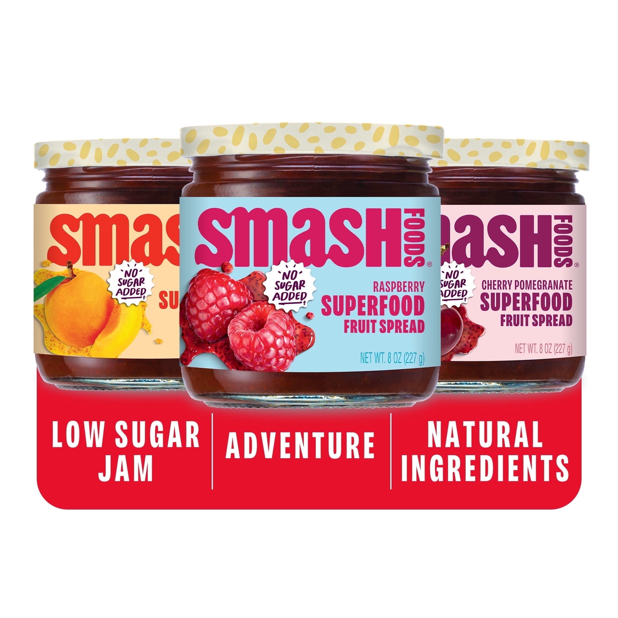 Smash Foods, Jam, Adventure Variety 3-Pack, No Sugar Added Low-Calorie ...