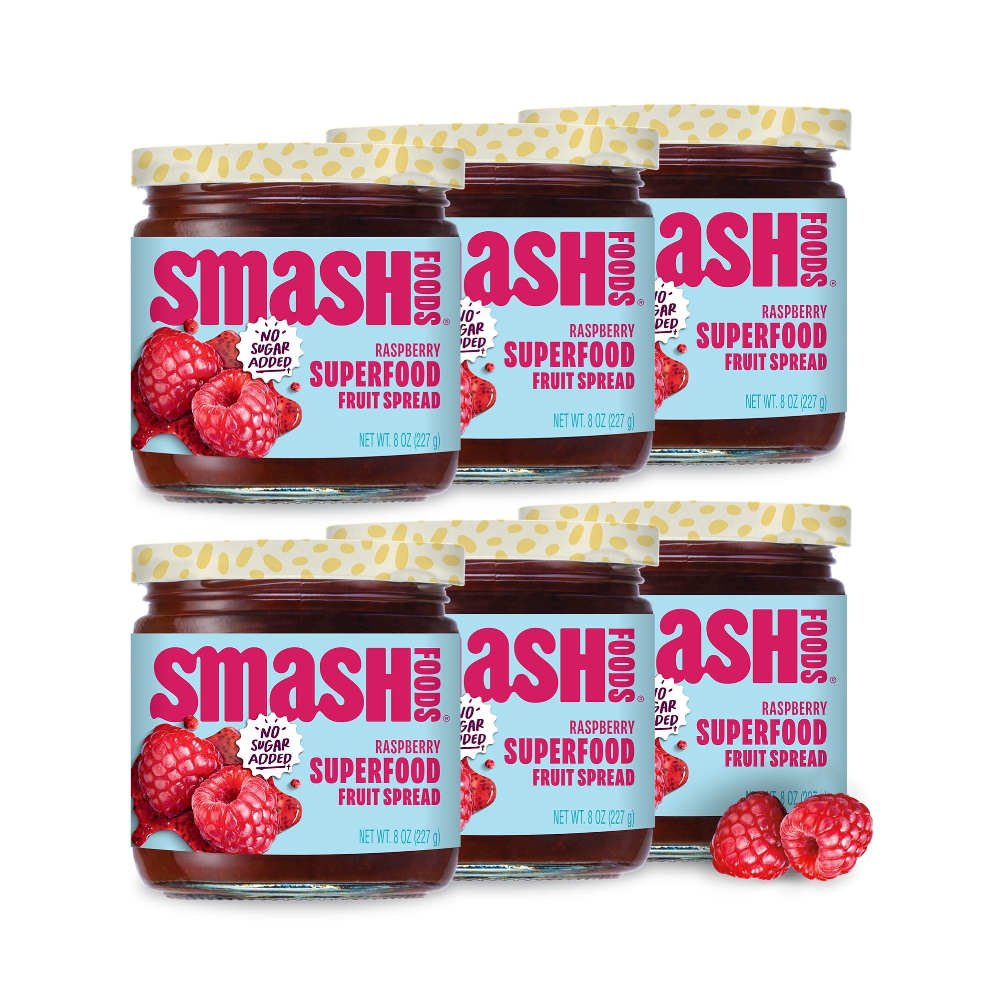 Chia Smash Raspberry Jam, No Sugar Added, Low-Calorie, Vegan (6 Jars ...