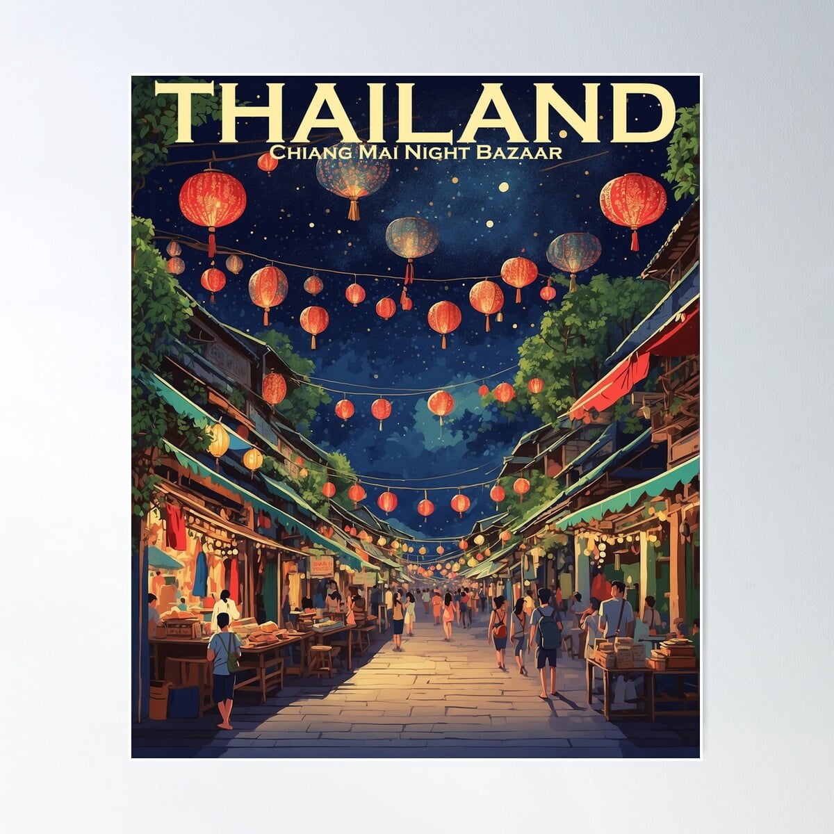 Chiang Mai Night Bazaar Thailand Vintage Tourism Poster Wall Art ...