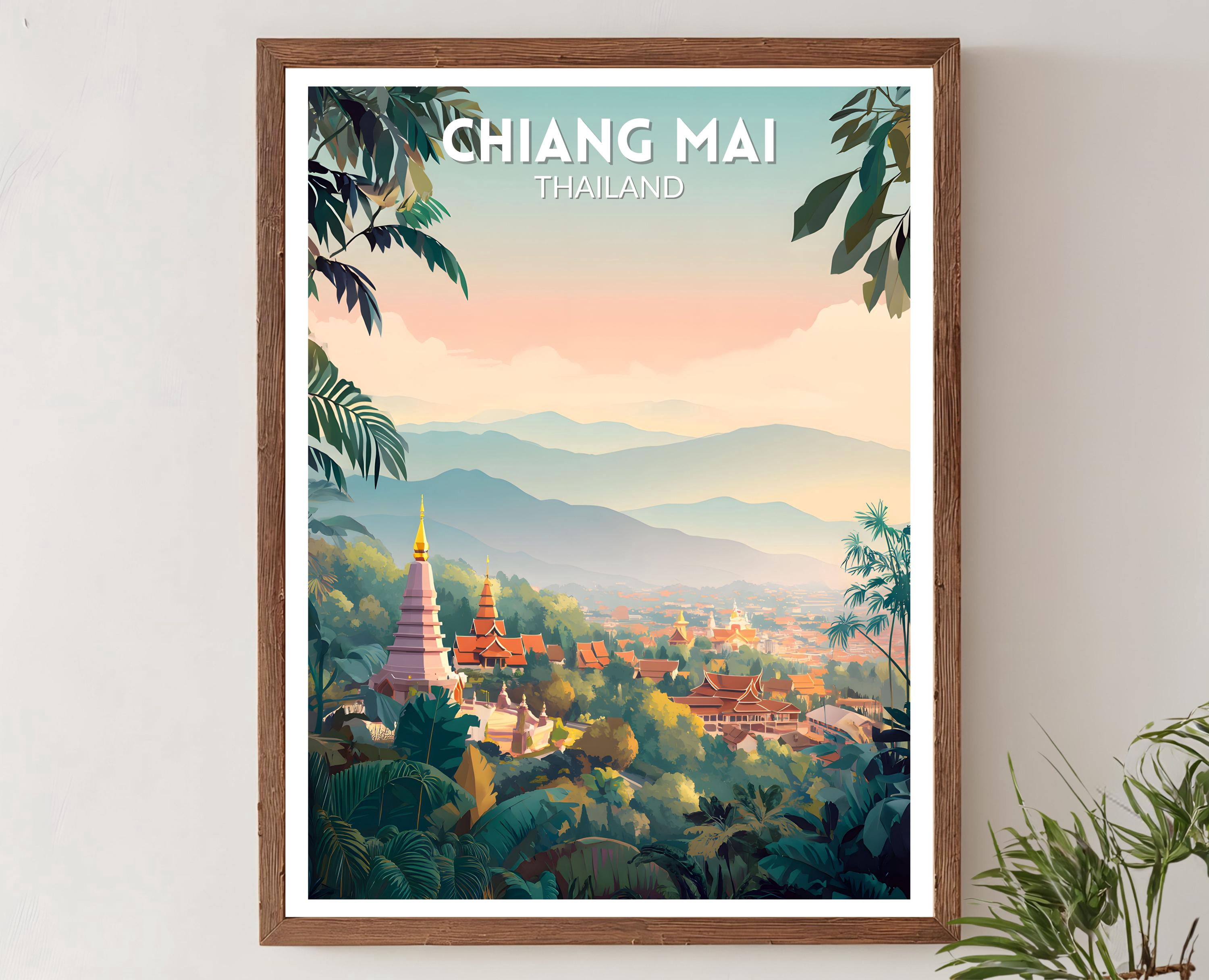 Chiang Mai Thailand Retro Travel Poster, Mid Century Modern Vintage ...