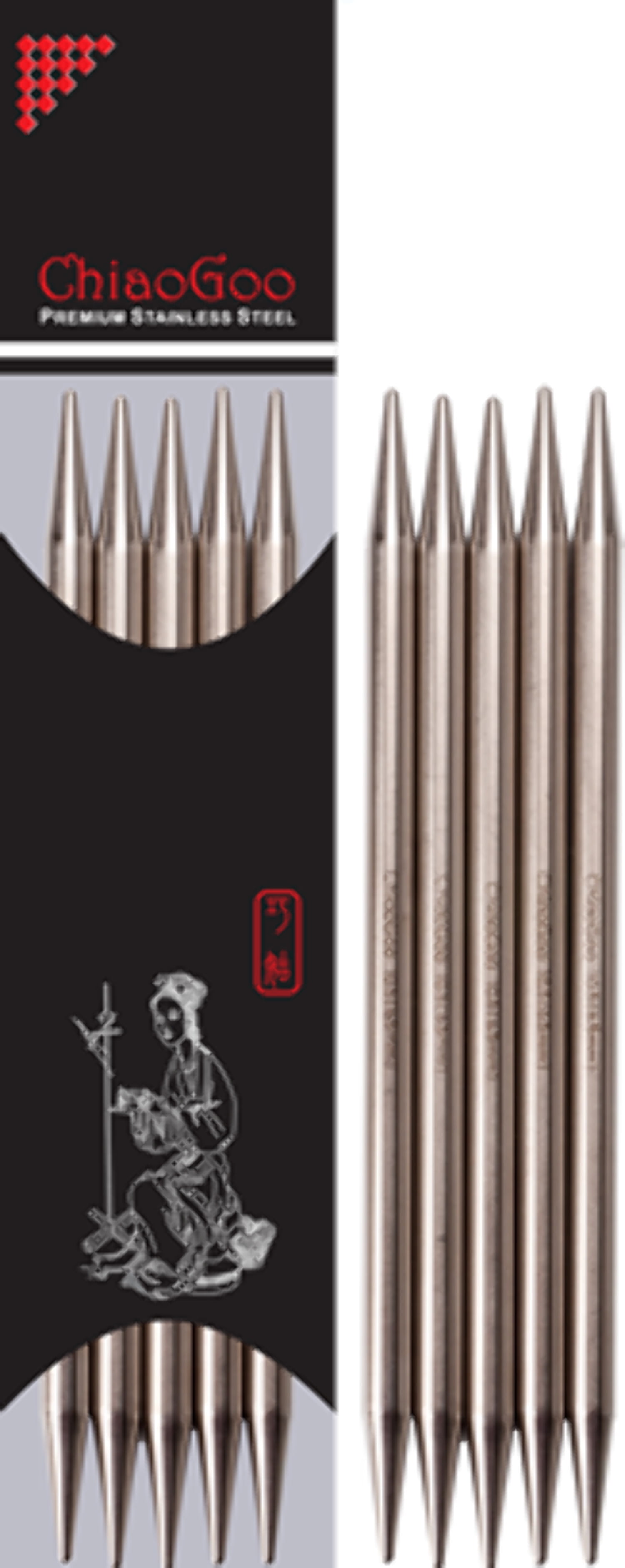 ChiaoGoo 8-Inch Double Point Stainless Steel Knitting Needles, 6/4mm ...