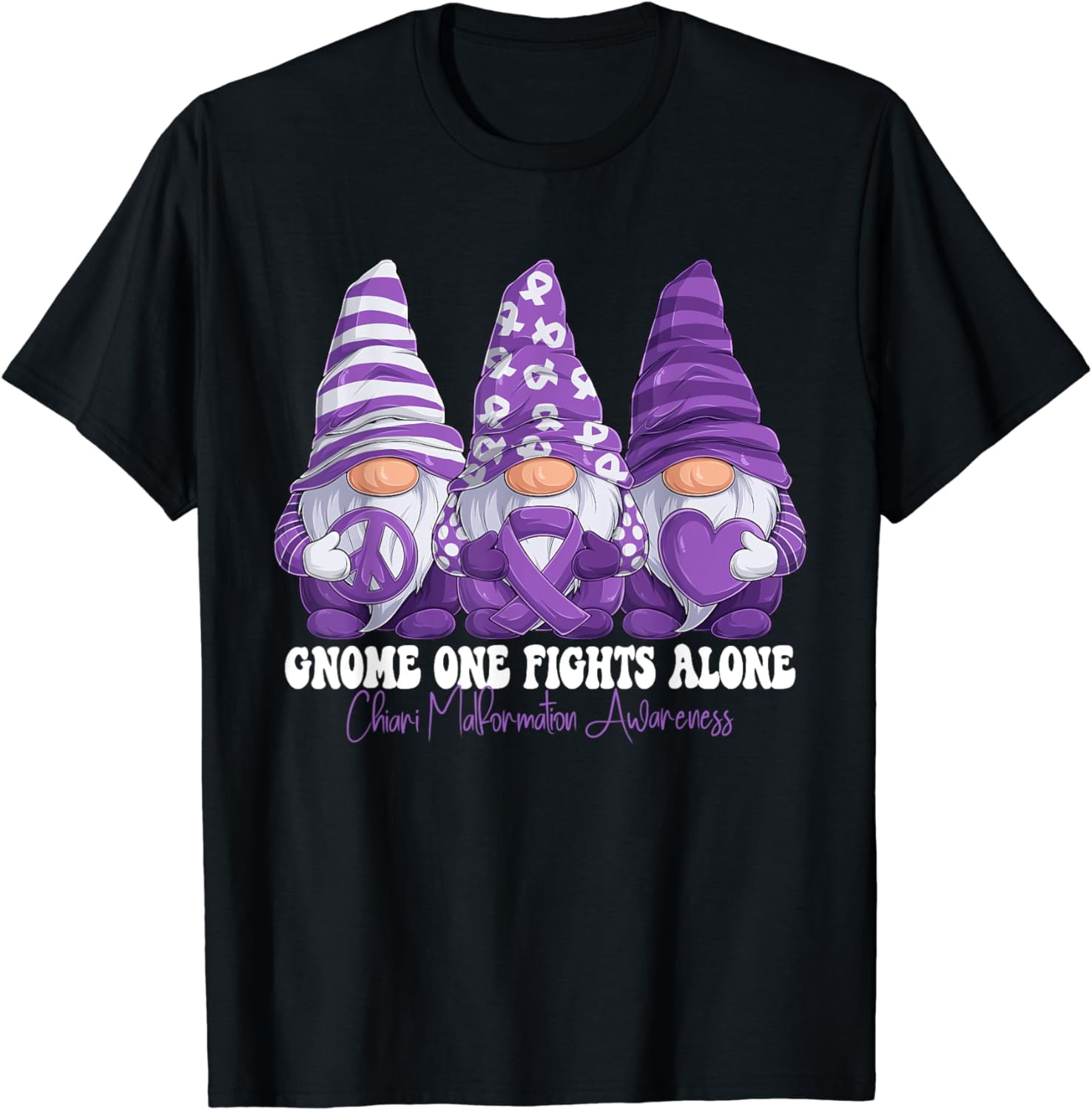 Chiari Malformation Awareness Month Purple Ribbon Gnomies T-Shirt ...