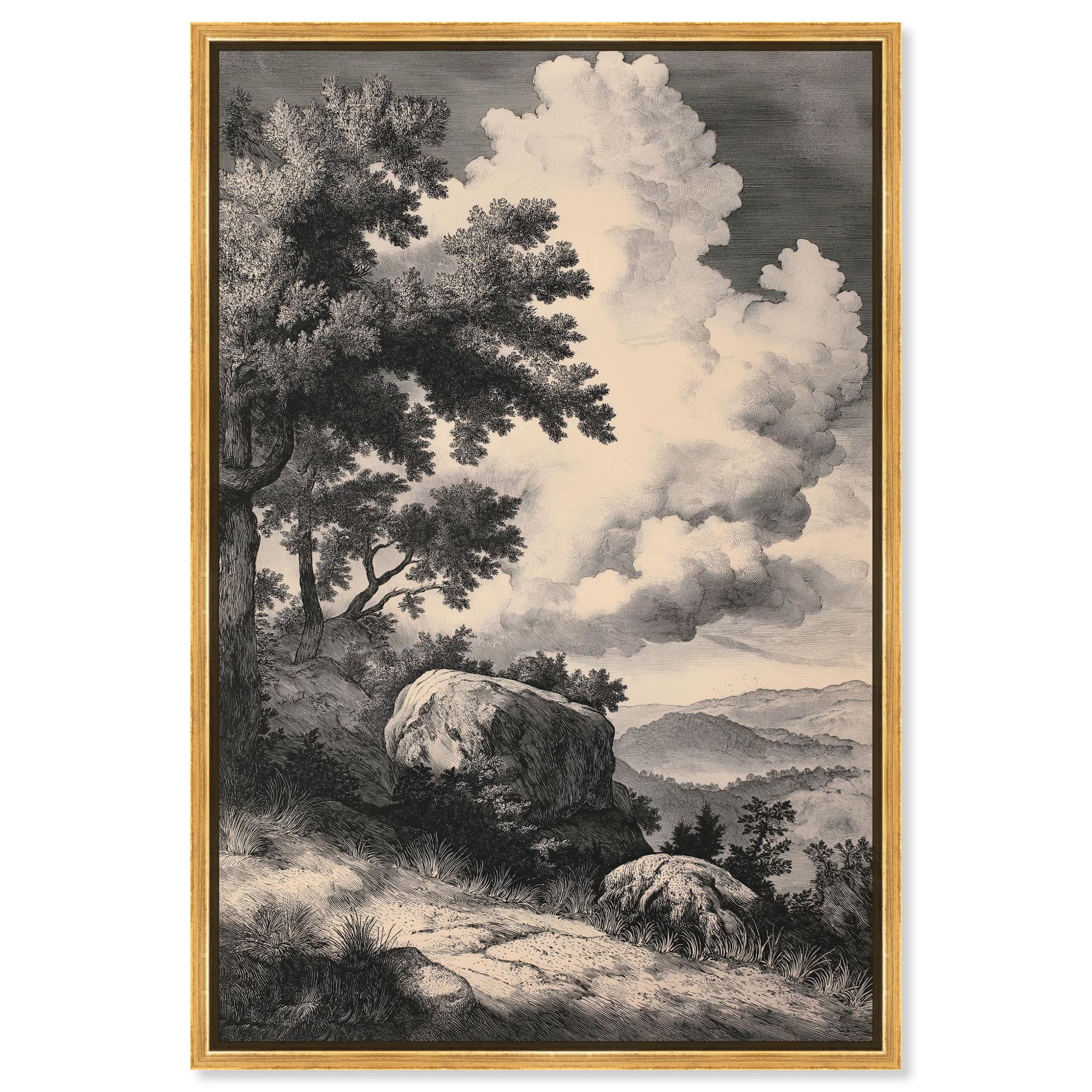 Chiaroscuro Cliffs Canvas Elegant Farm House by Art Remedy, Gold Frame ...