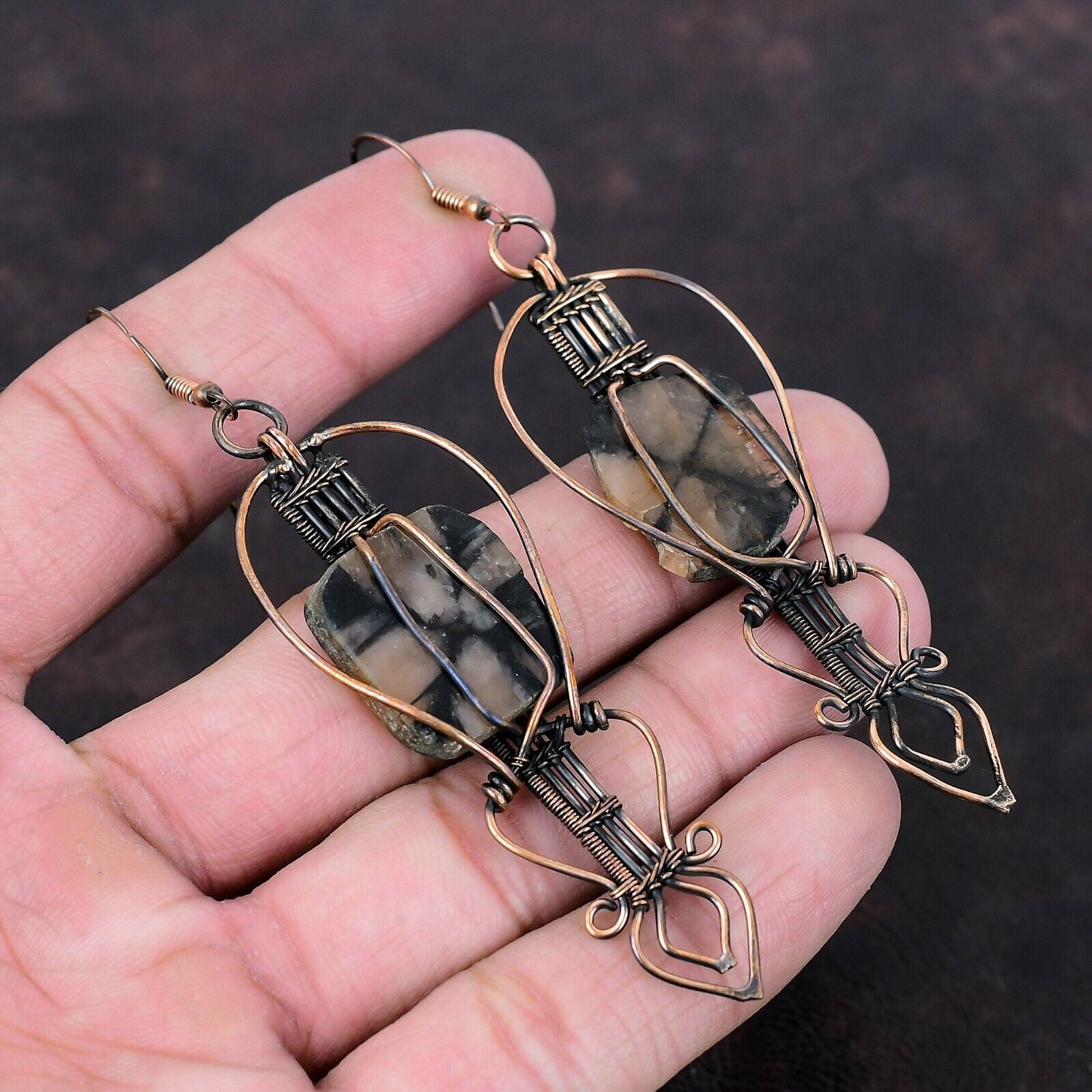 Chiastolite Jewelry Copper Love Gift Wire Wrapped Drop/Dangle Earrings 3.7" - Walmart.com