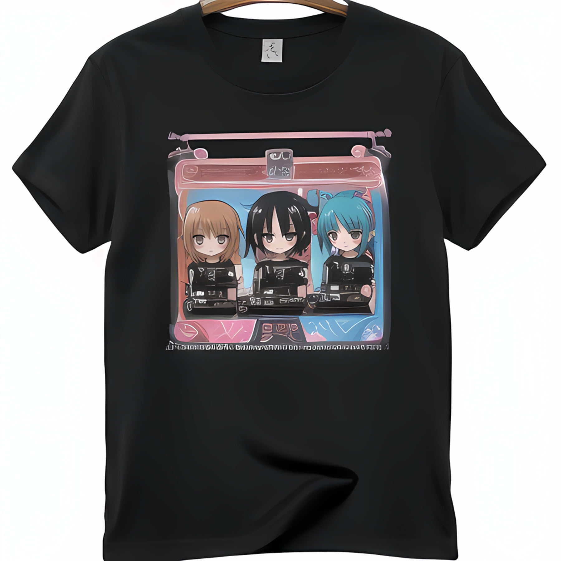 Chibi Anime CharacTeers Retro 80s Design Black T-Shirt Cute Girl & Boy ...