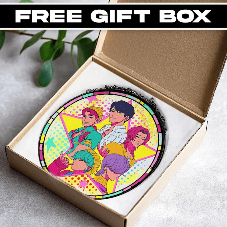 Chibi Boys Group Kpop Idol Stained Glass Suncatcher, Kpop Demon Hunters ...