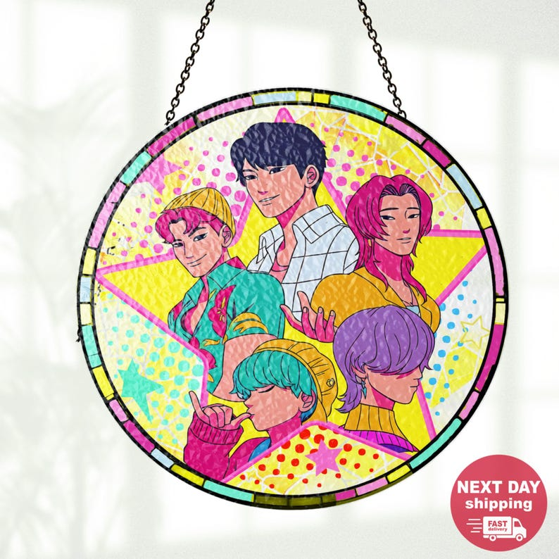 Chibi Boys Group Kpop Idol Stained Glass Suncatcher, Kpop Demon Hunters ...