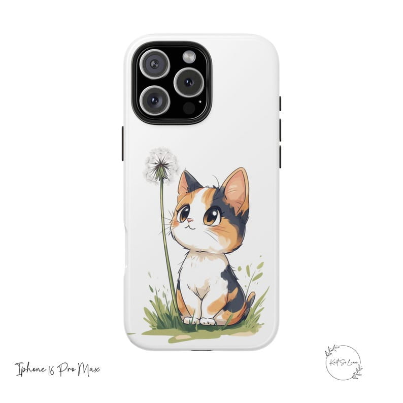Chibi Calico Cat Dandelion Phone Case Compatible with iPhone 11 to 16 ...