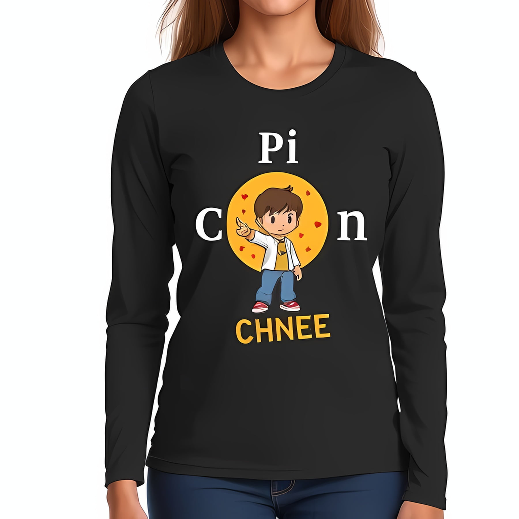 Chibi Cartoon Boy Long Sleeve T-Shirt with Hearts - Fun 'Pi Con CHNEE ...