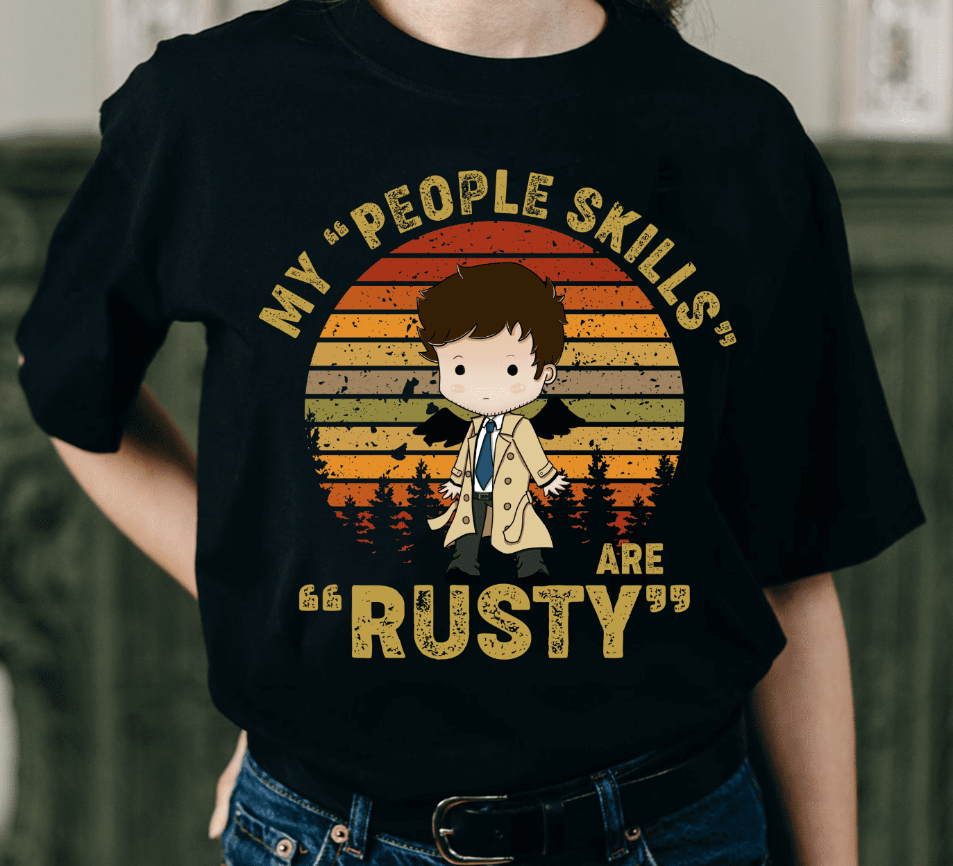 Chibi Castiel Supernatural My People Skills Are Rusty T-Shirt ...