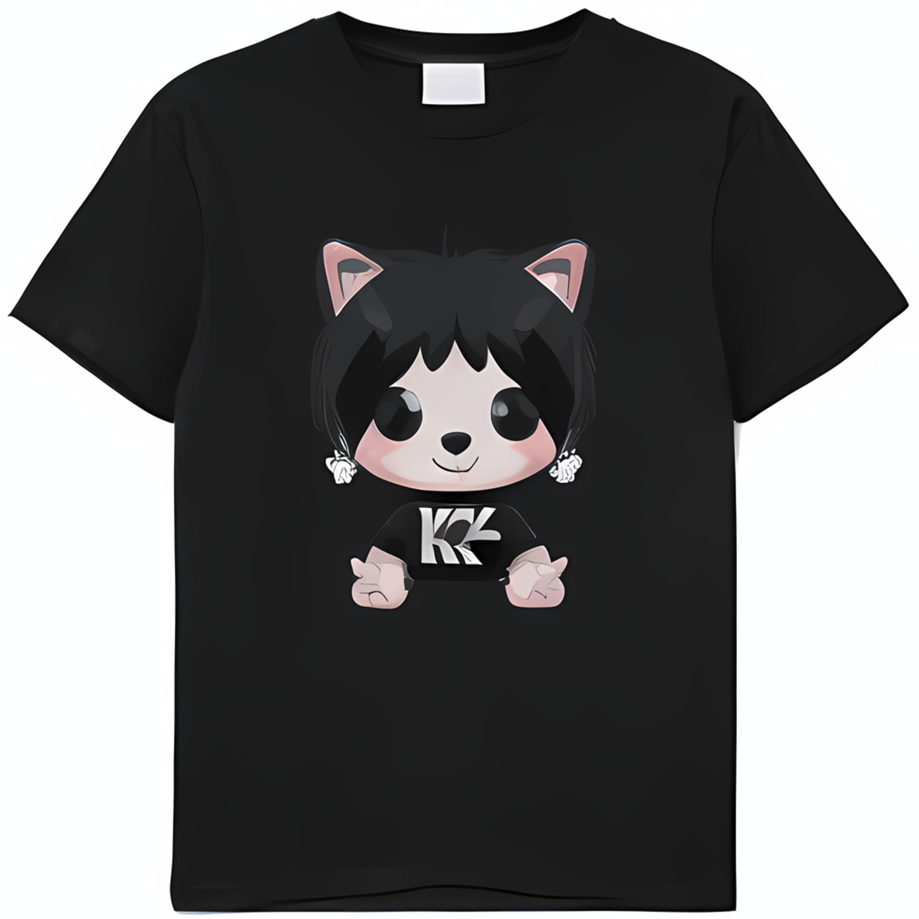 Chibi Cat Girl Black T-Shirt Mockup Design TeemplaTee Vibrant Colors ...