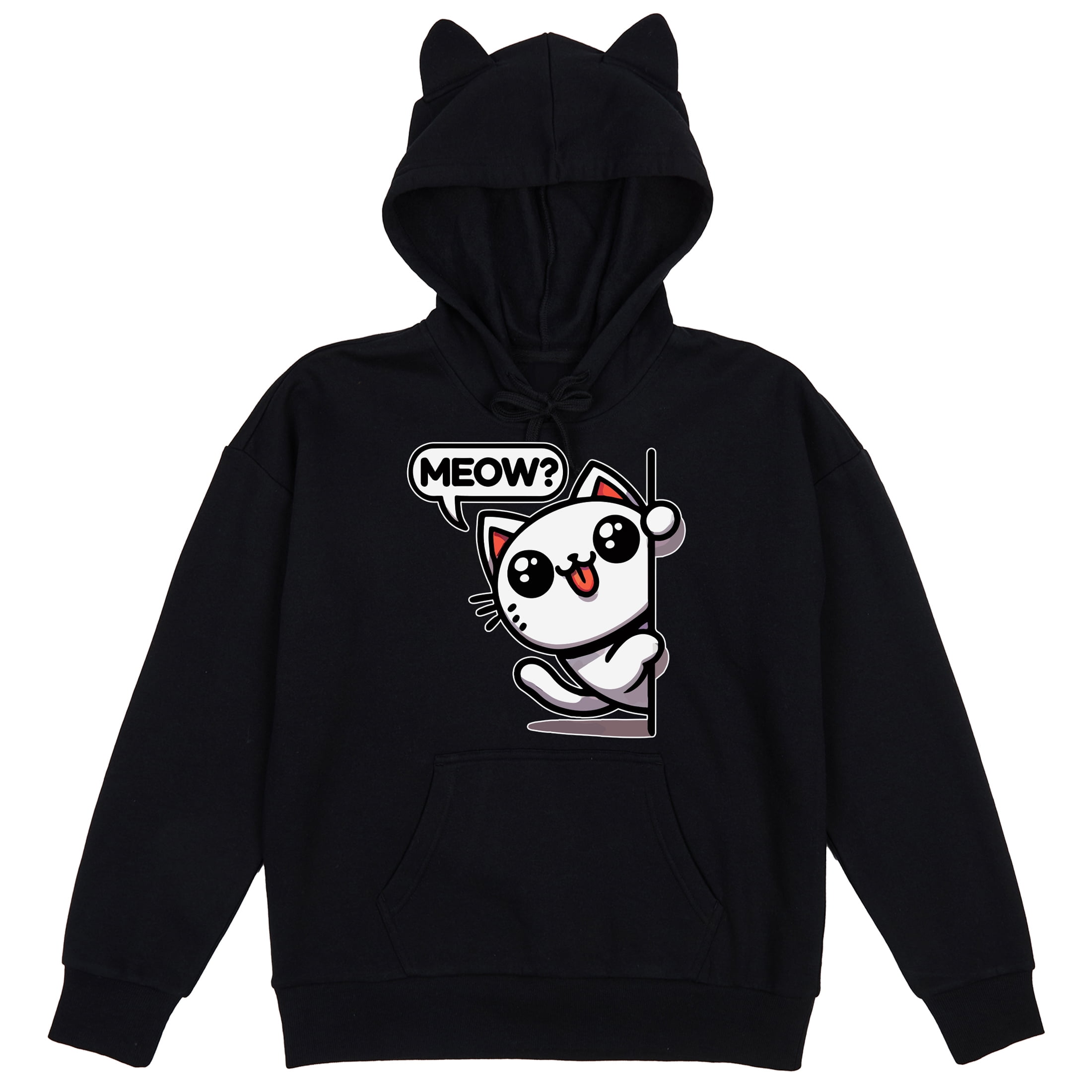 Chibi Cat Meow Women's Black Long Sleeve Cosplay Hoodie With 3D Ears ...