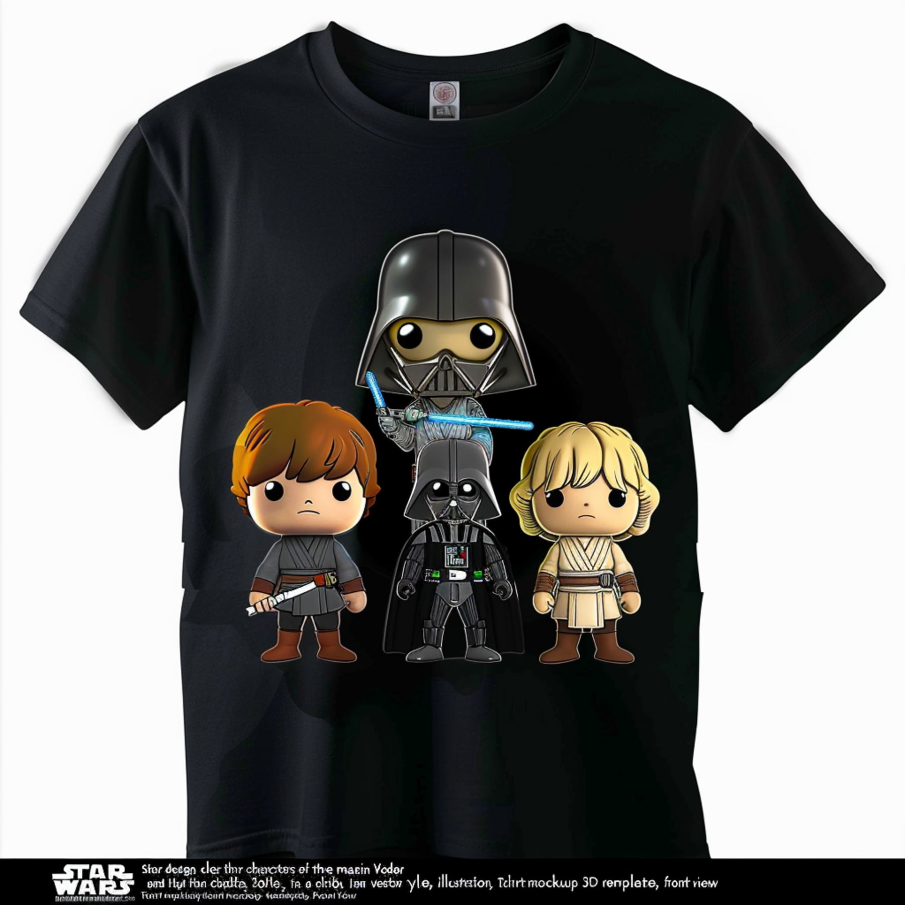 Chibi Characters Black TShirt ing Vector Illustration Front View Mockup ...