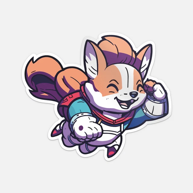 Chibi Corgi Dog Fighter Kawaii Sticker Phone Decal Water Bottle ...