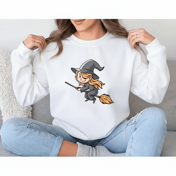 Chibi Cute Anime Witch Flying Broomstick Magical Vector Sweatshirt up ...